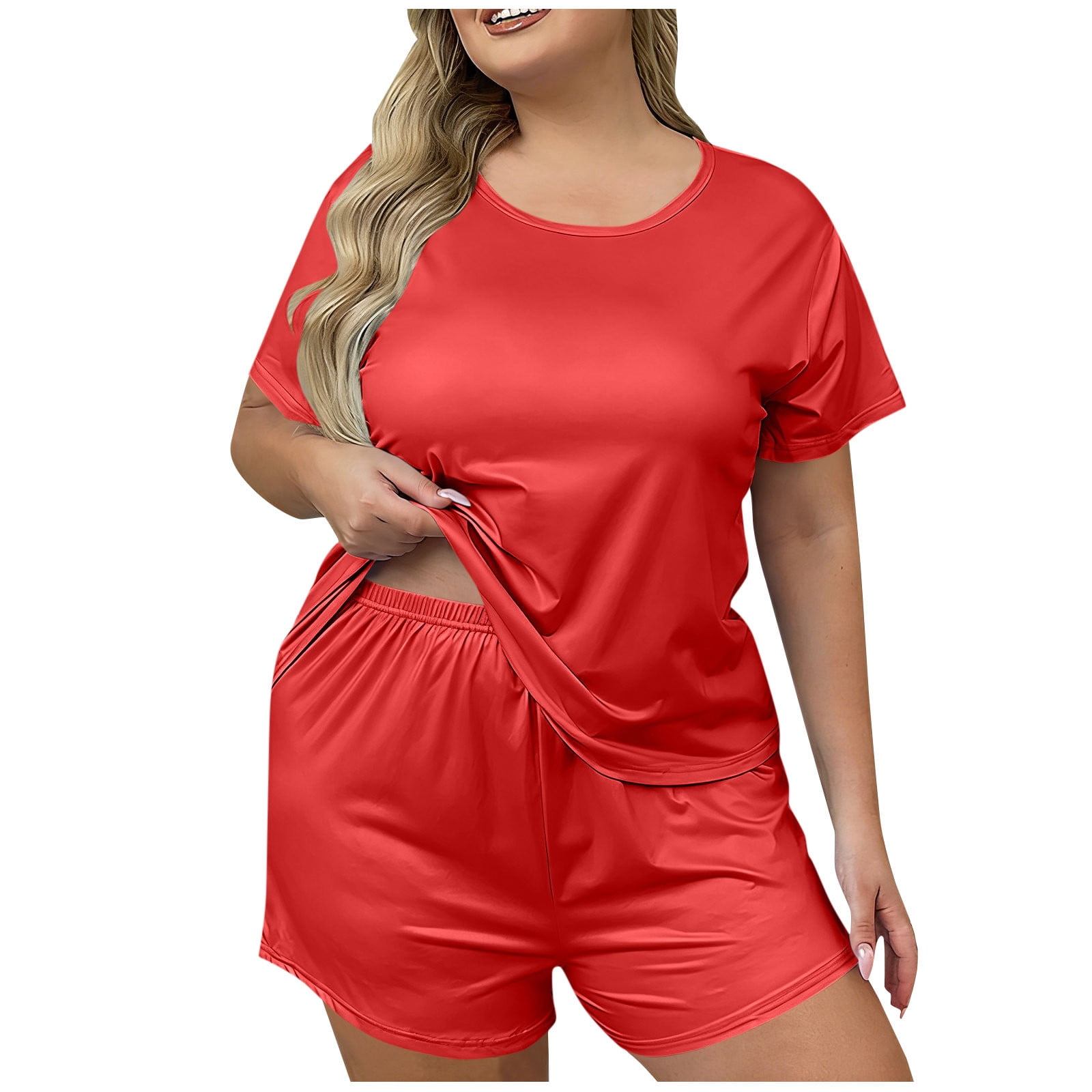 Khunlpohl Women's Shorts Pajamas Sets 2 Piece Short Sleeve Pajamas Tops ...