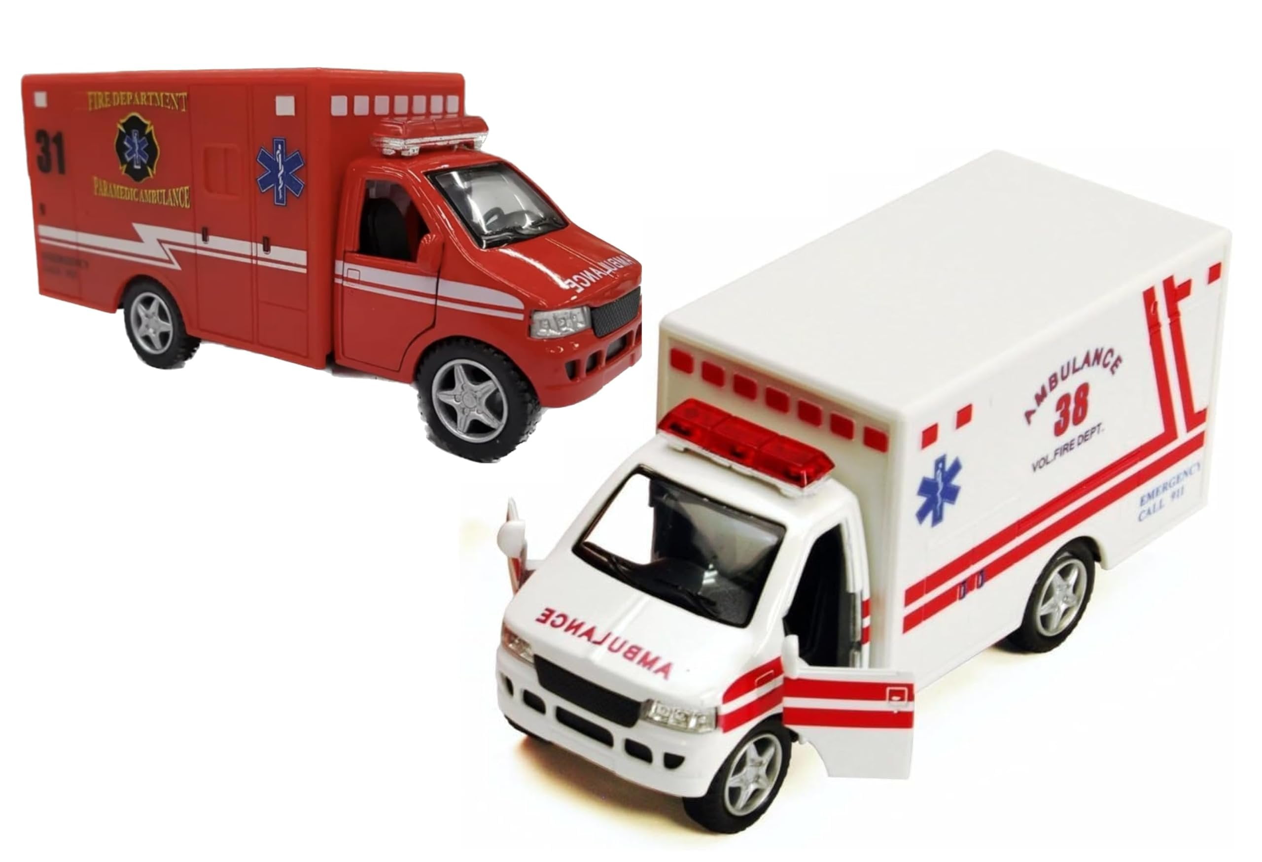 KiNSMART SetOf2 Rescue Team Ambulance 5" Die Cast Metal Cabin w ...