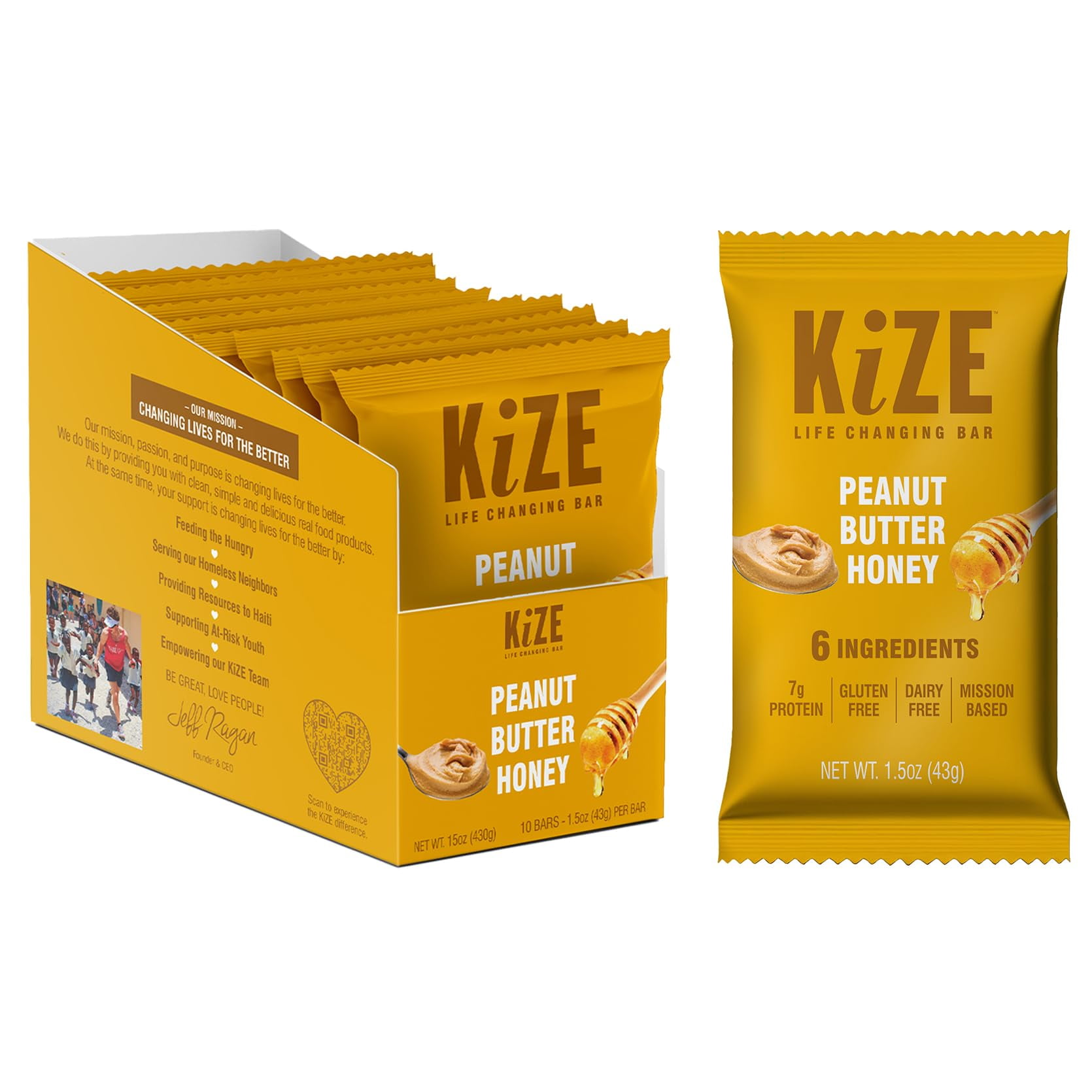 KiZE Energy Bar, Peanut KEF16 Butter Honey, 6 7g Protein, Clean ...
