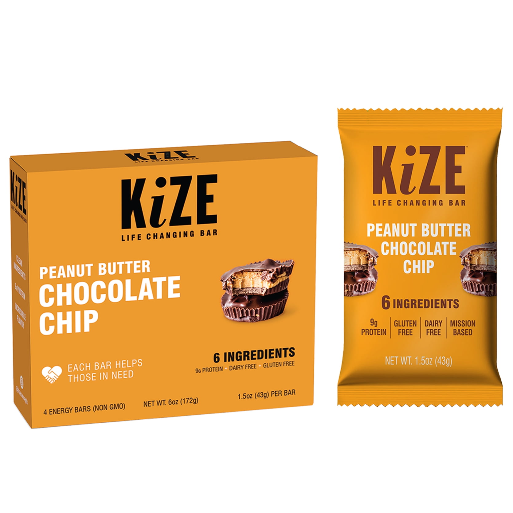 KiZE Real Food Energy Bar, Peanut Butter Chocolate Chip - Dairy Free ...