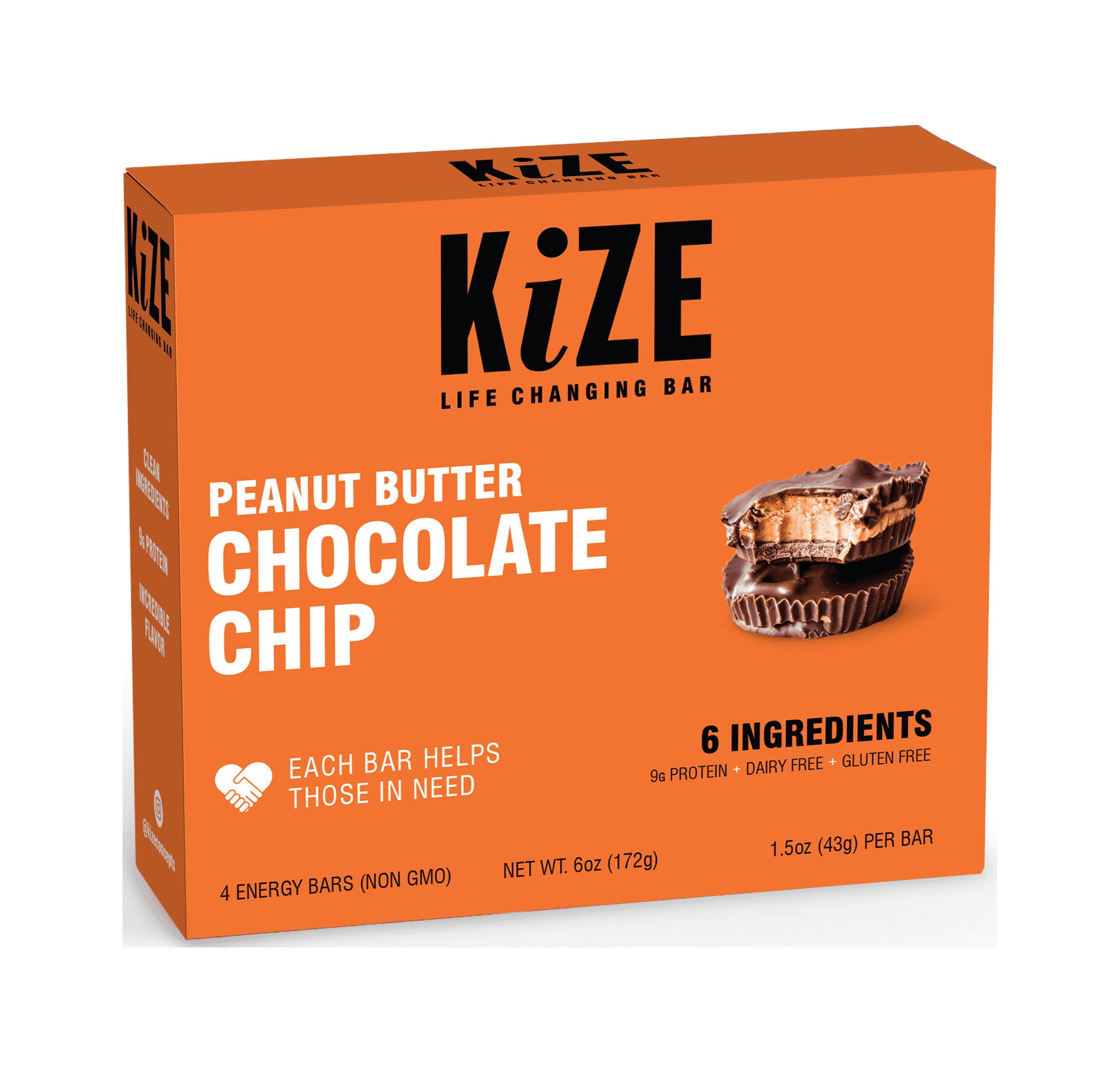 KiZE Life Changing Bar, Peanut Butter Chocolate Chip, 1.5 oz bar, 4 ct ...