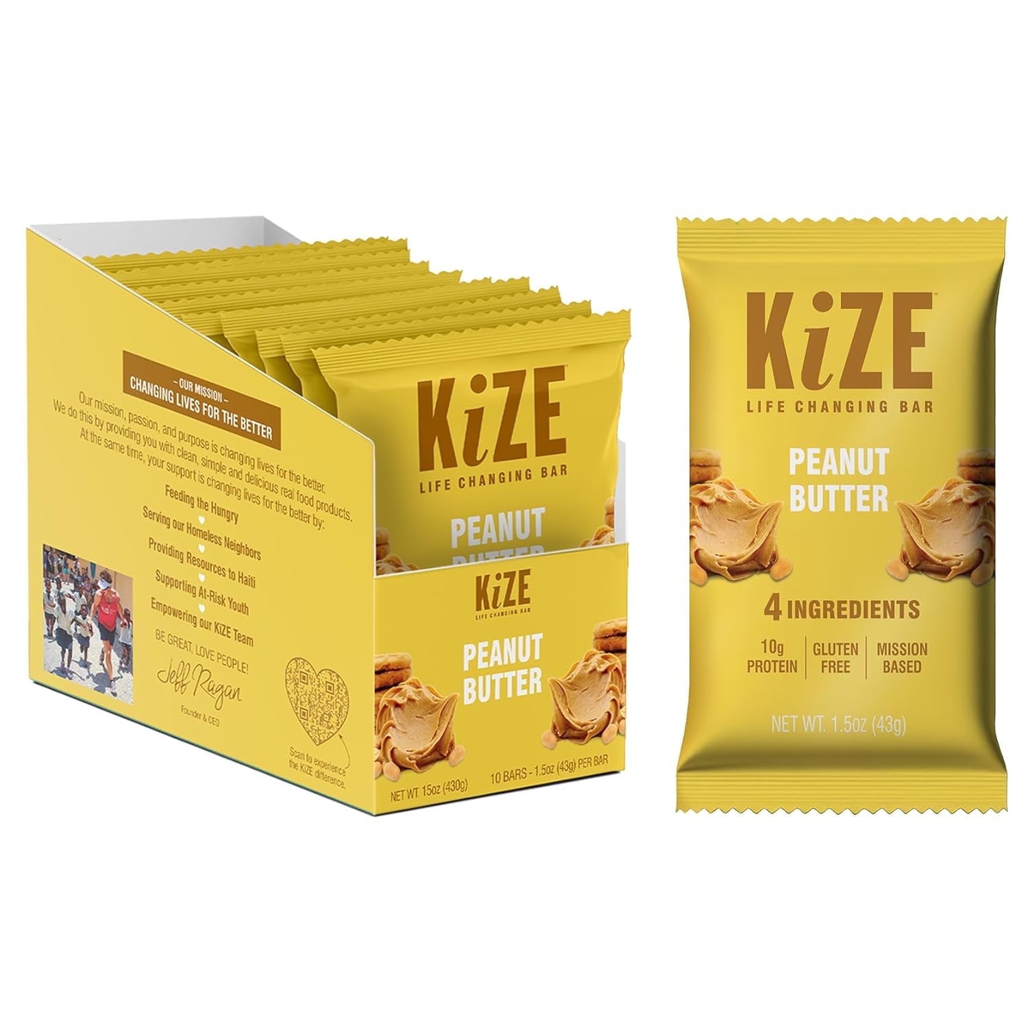 KIZE Peanut Butter Protein Bar, 10g Protein, 1.6oz, 10 Pack - Walmart.com