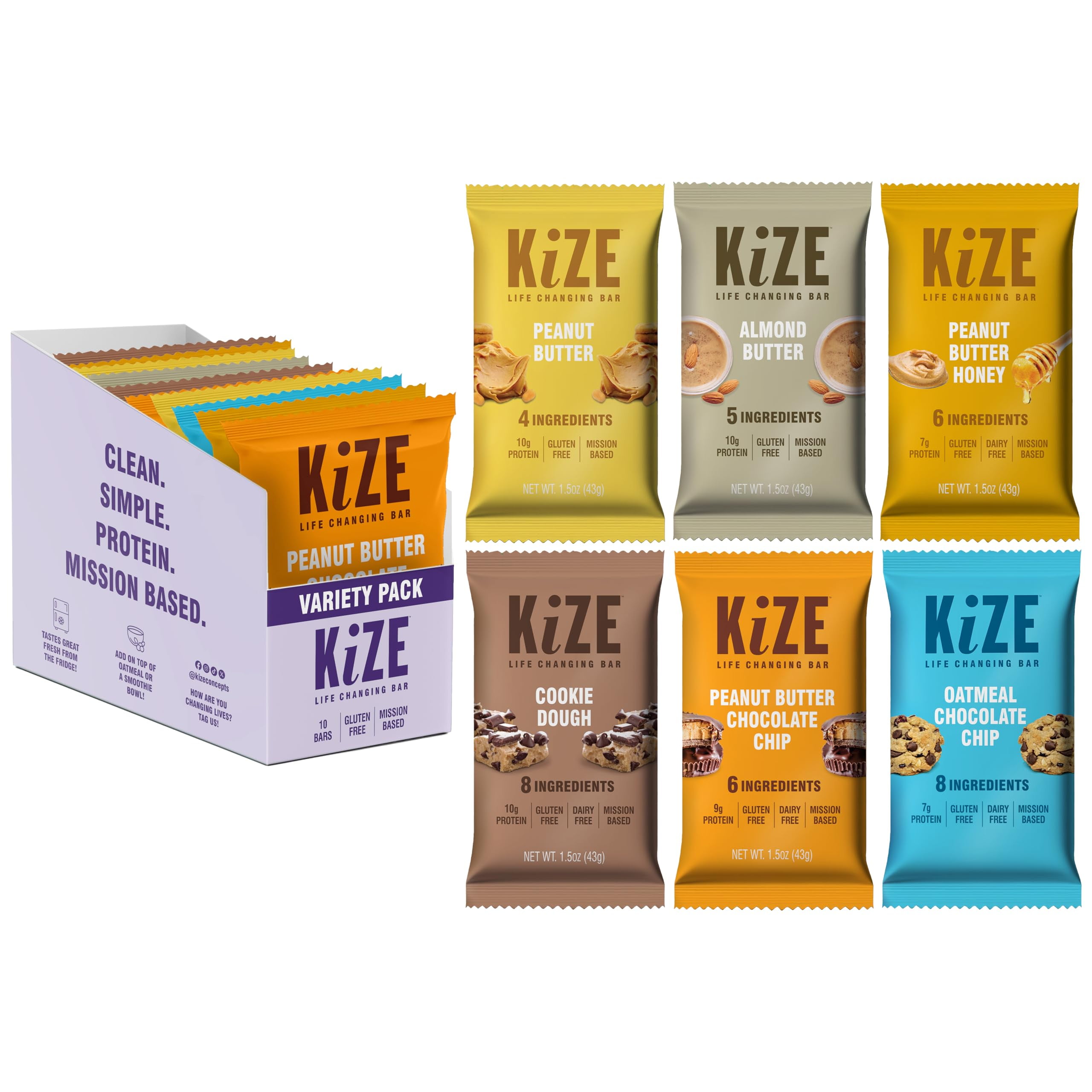 KiZE TMH1 Energy Bar, Best Sellers Variety Pack, 4-8 Clean & Simple ...