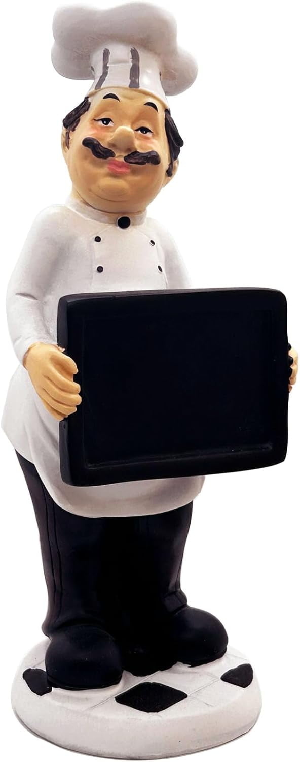 KiaoTime Chef Figurine Kitchen Decor with Chalkboard, Cook Chef Holding ...