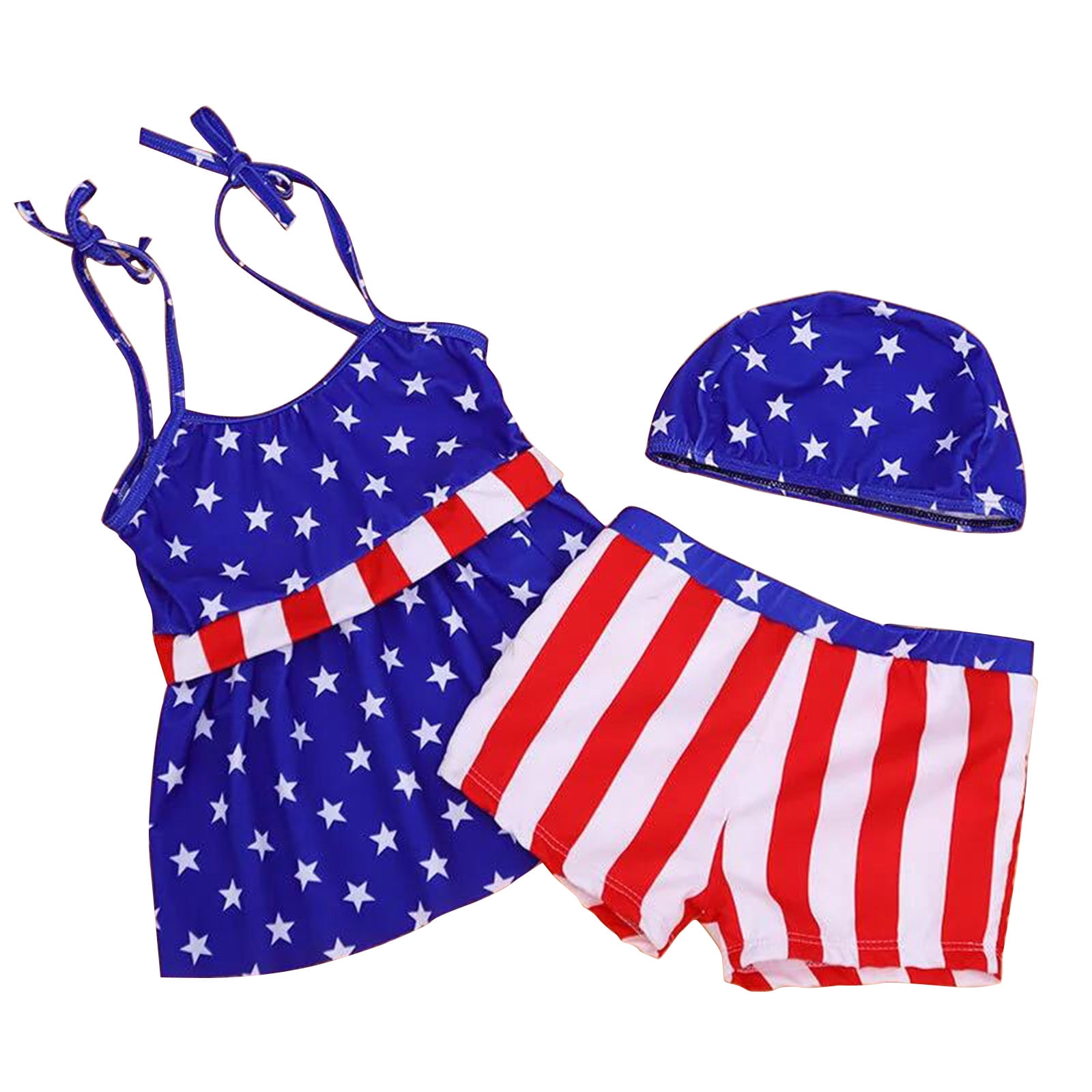 Kiapeise 3Pcs Little Girls Swimsuit Outfits 4th of July Swimwear Trunks ...
