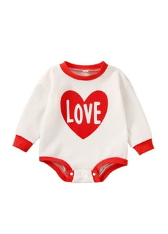 Baby Boy Valentines Day Outfit 3M 6M 12M 18M Sweatshirt Romper Long Sleeve Bubble Onesie Newborn ...