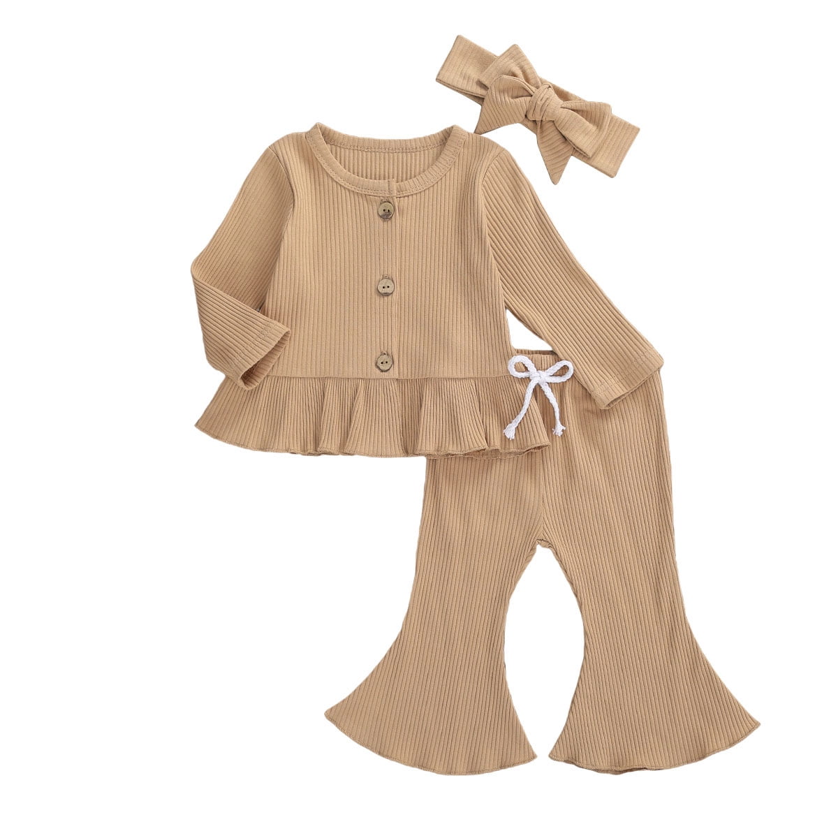 Kiapeise Baby Toddler Girls 3 Pcs Knit Outfits Long Sleeve Buttons ...