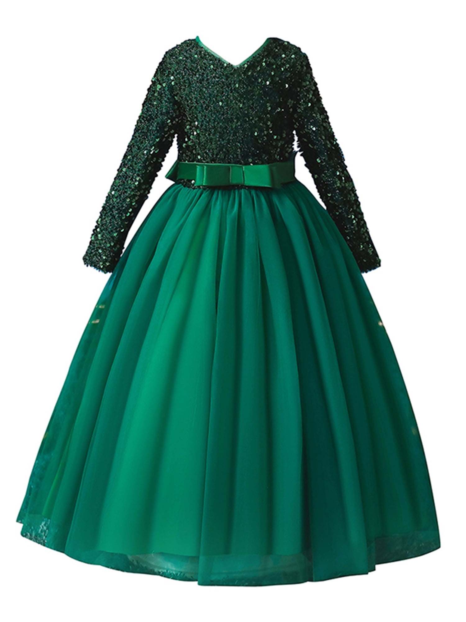 Kiapeise Girls Princess Dress Long-sleeved Sequins Mesh Banquet Dress ...