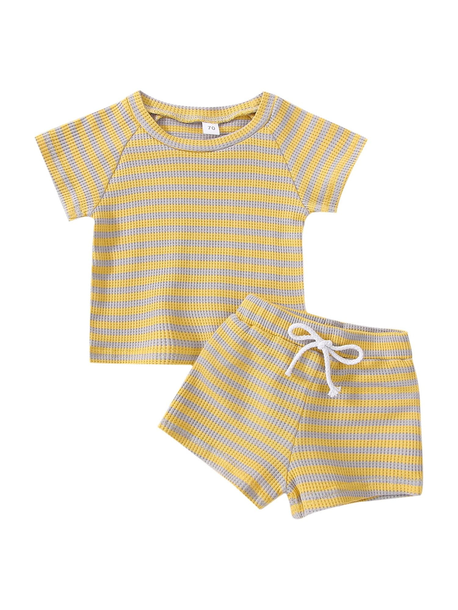 Kiapeise Newborn Baby Girl Boy Clothes Striped Waffle Knit Short Sleeve ...