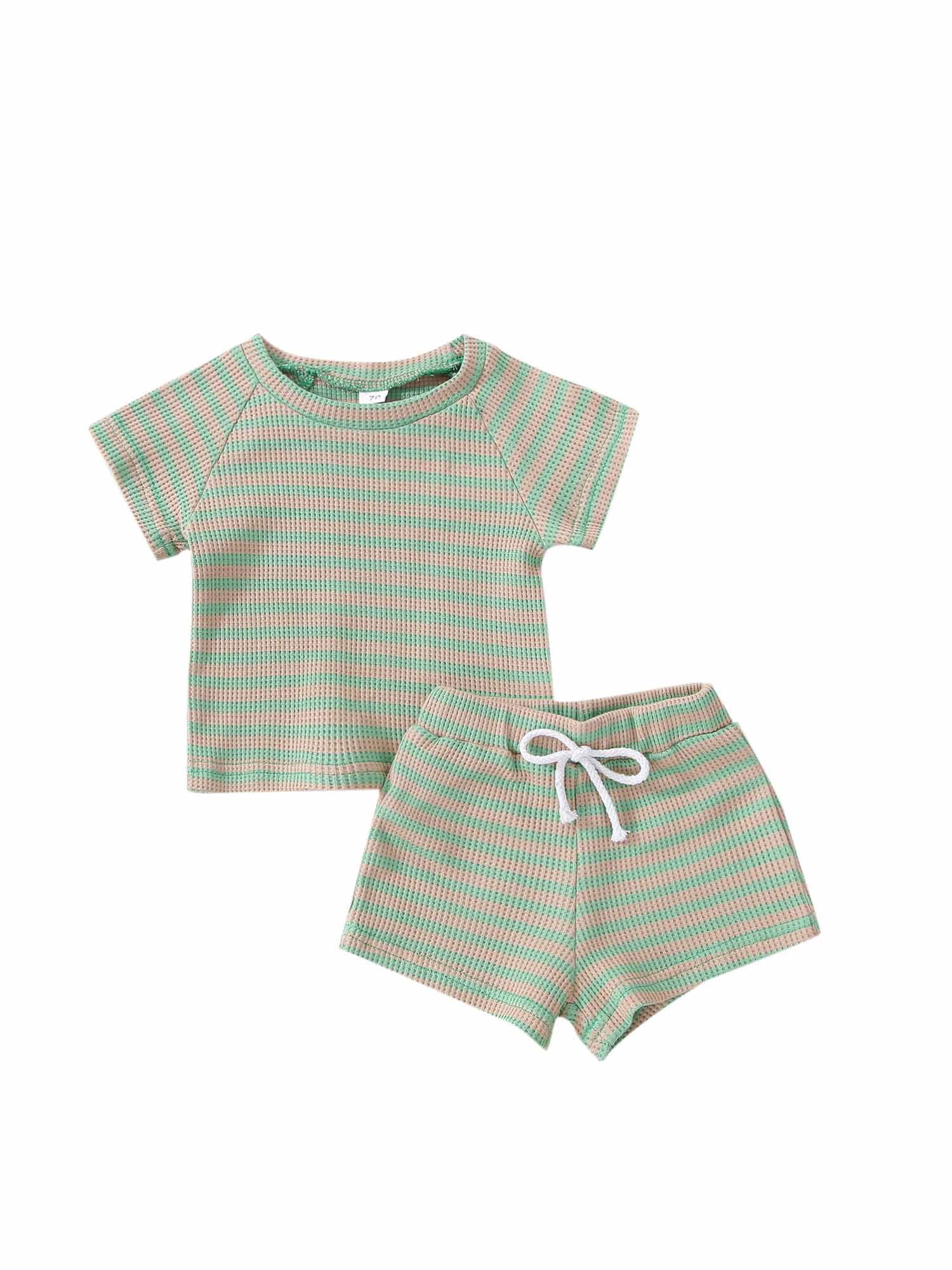 Kiapeise Newborn Baby Girl Boy Clothes Striped Waffle Knit Short Sleeve ...