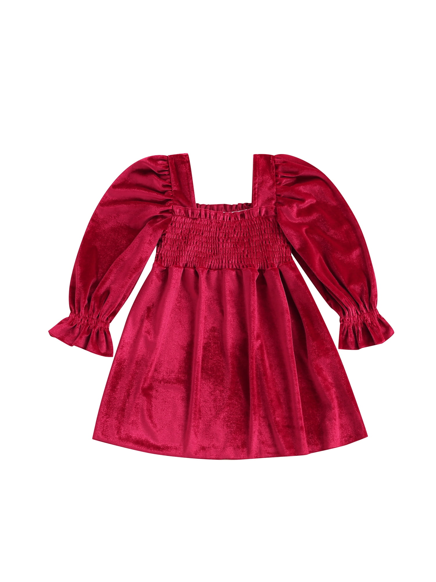 Kiapeise Toddler Baby Girl Velvet Dress Long Sleeve Lace Ruched ...
