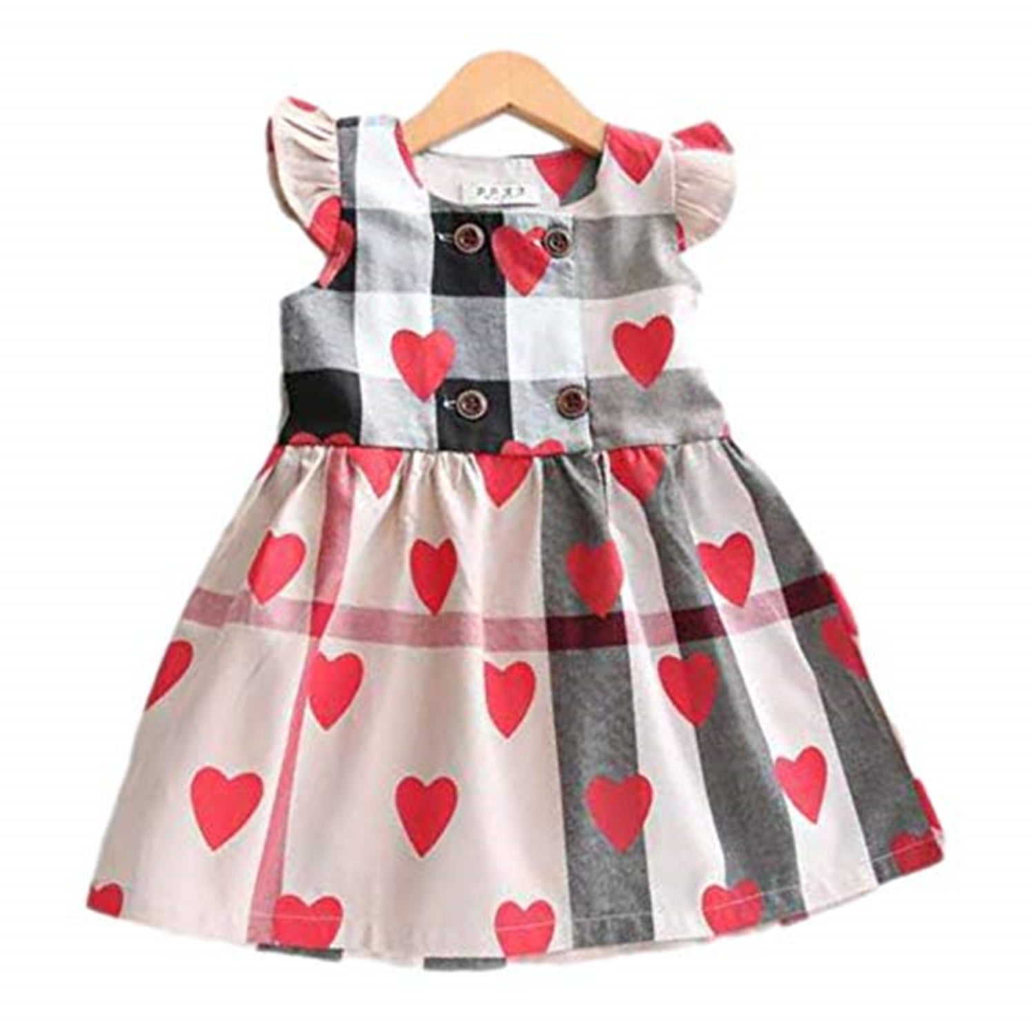 Kiapeise Toddler Girls Valentine's Day Dress Fly-Sleeve Love Heart ...