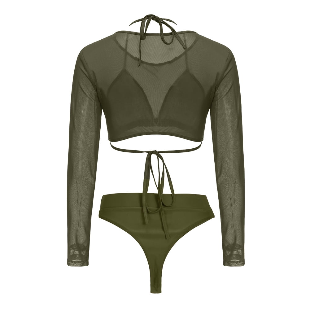 Kiapeise Womens Swimwear High-Waist Bikini Set With Mesh Cover up ...