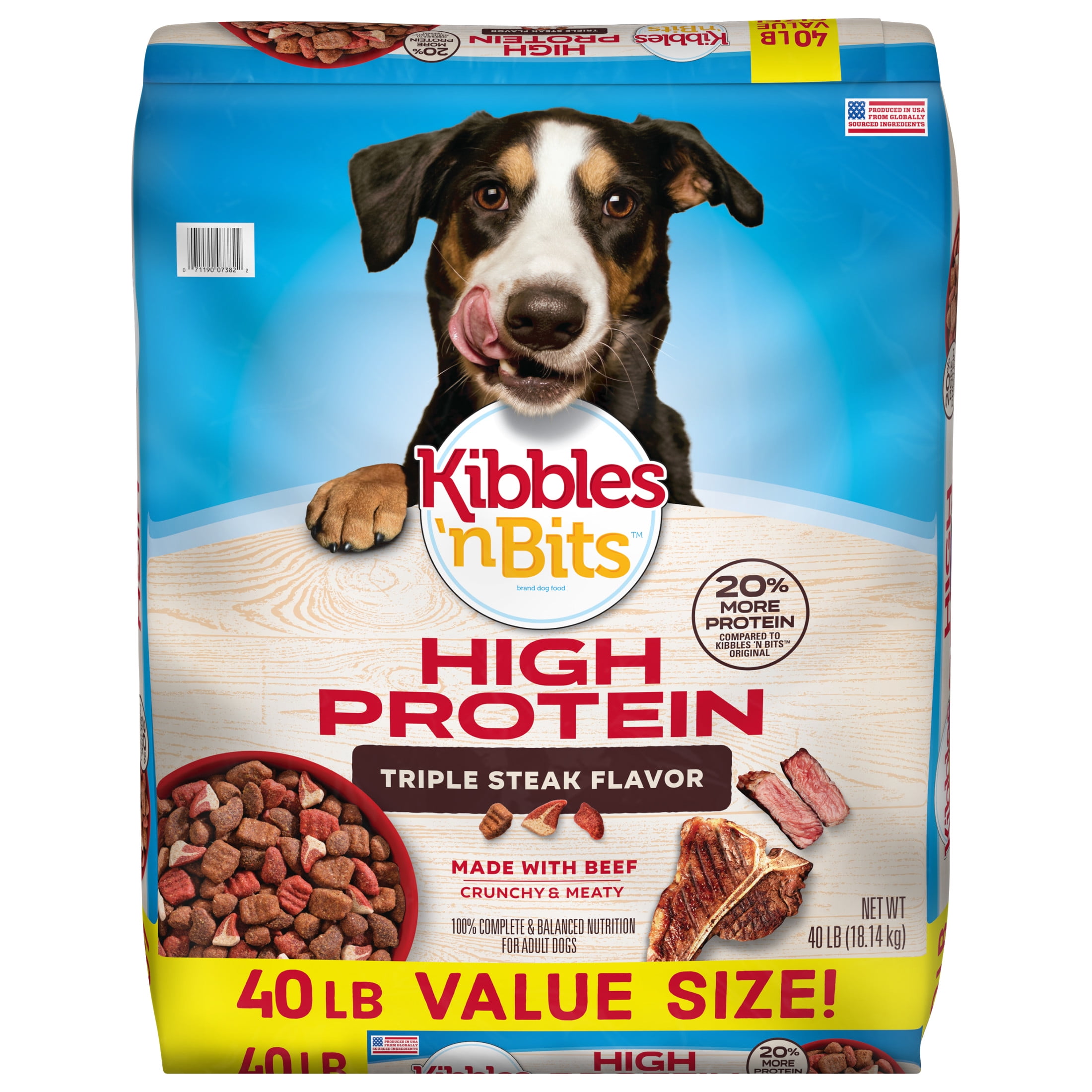 Kibbles 'n Bits Triple Steak Flavor Dry High Protein Dog Food 40 lb Bag - Walmart.com