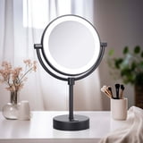 Kibi Circular LED Free Standing Magnifying Make Up Mirror - Matte Black ...