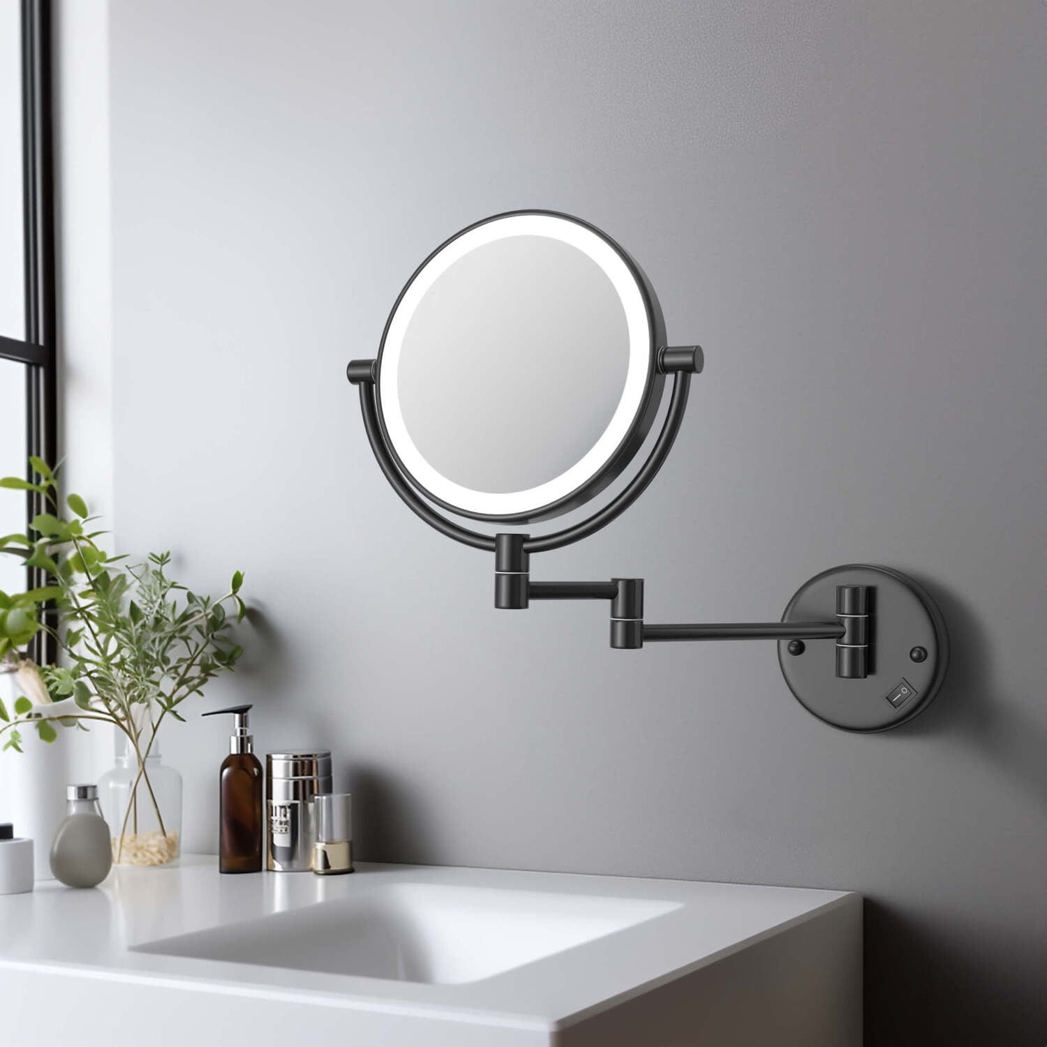 Kibi Circular LED Wall Mount Magnifying Make Up Mirror - Matte Black ...