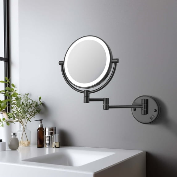 Kibi Circular LED Wall Mount Magnifying Make Up Mirror - Matte Black ...