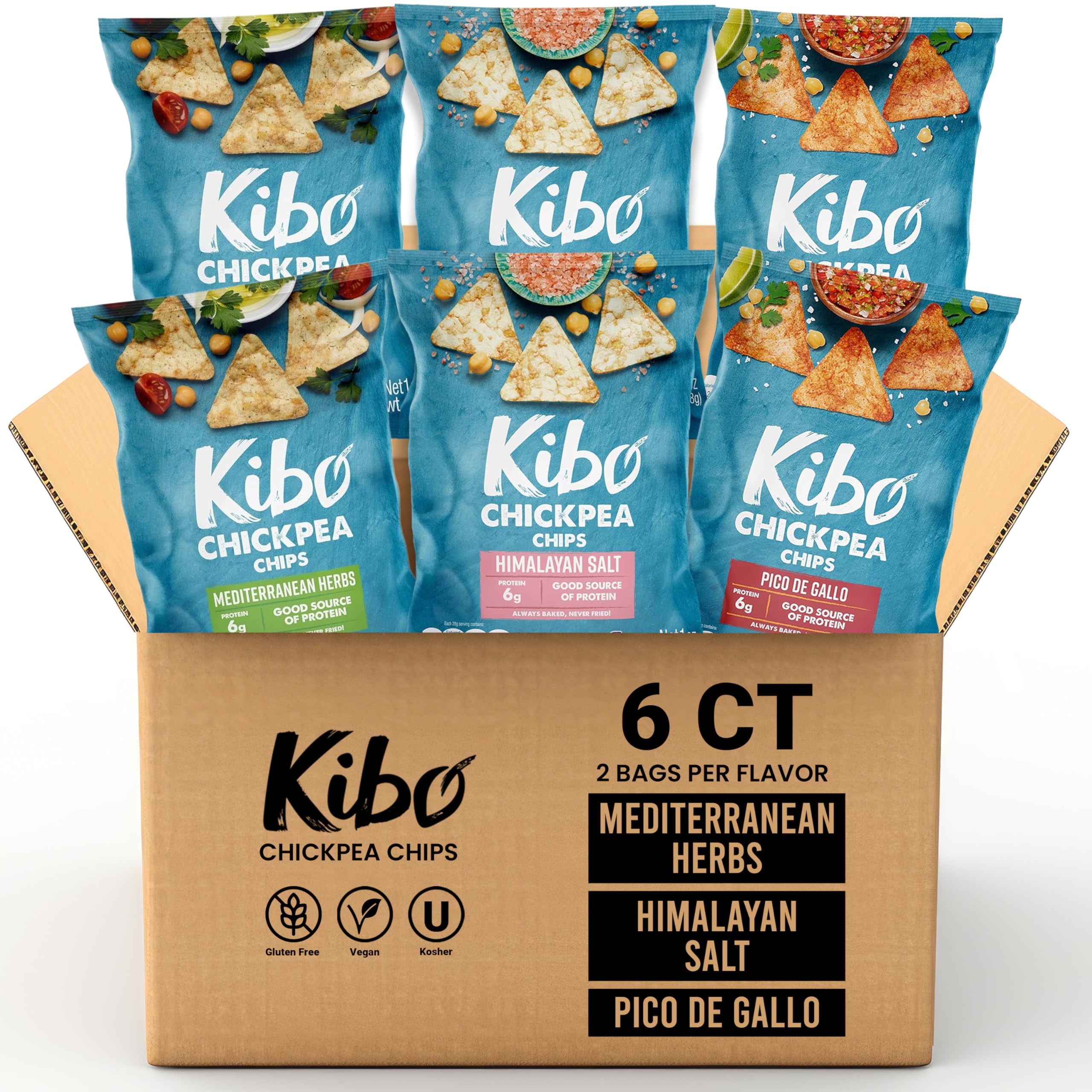 Kibo Chickpea Chips 3 MFF30 Flavor Variety Pack - High Protein-Fiber, Plant-Based, Gluten-Free ...