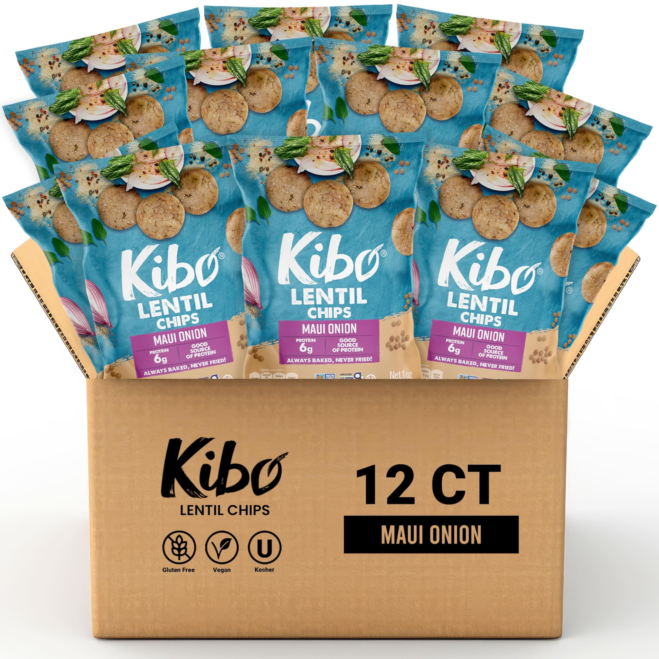 Kibo Lentil Chips Maui ESF27 Onion Flavor - Gluten-Free, High Protein ...