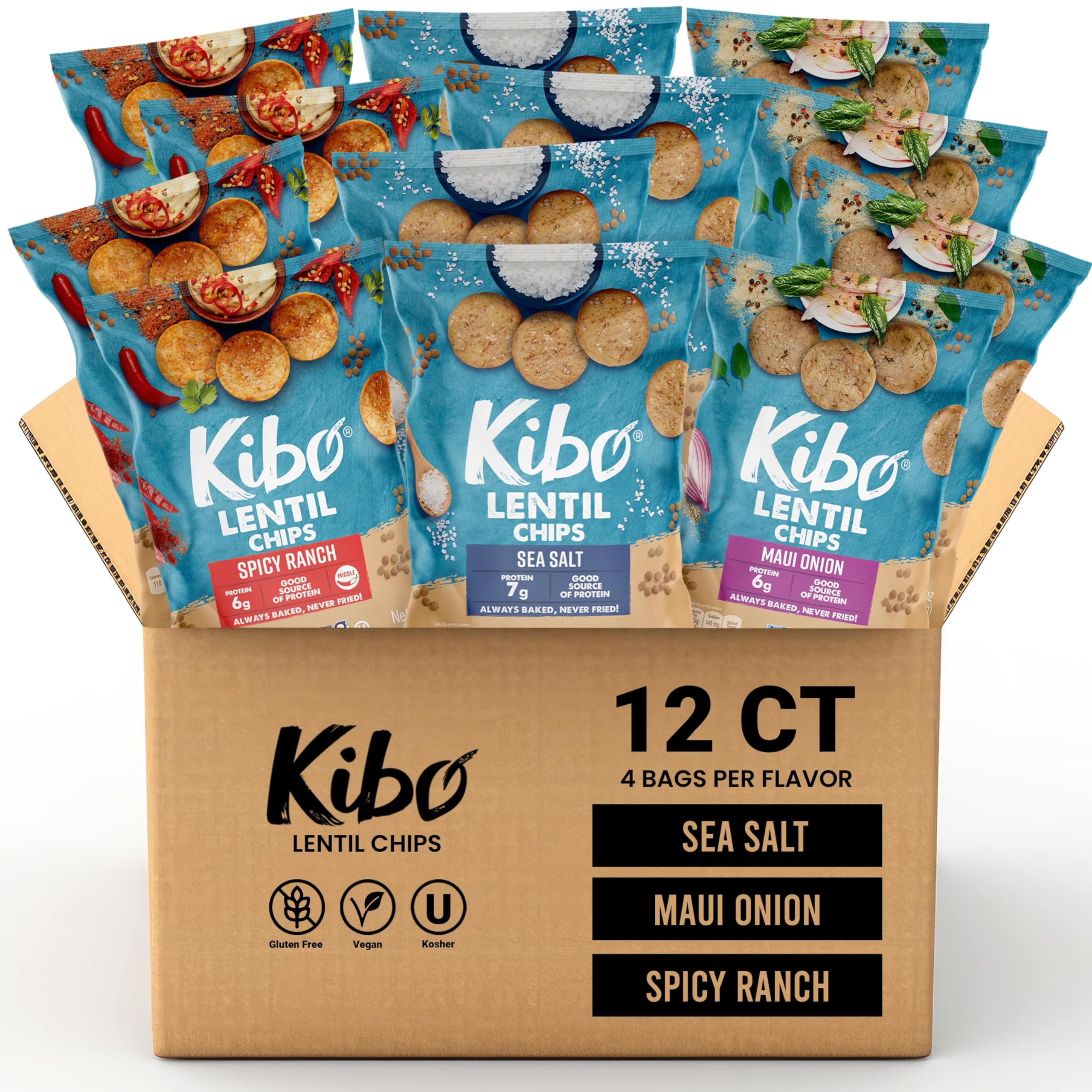 Kibo Lentil Chips Variety BCF26 Pack - Gluten-Free, Vegan, Non-GMO ...
