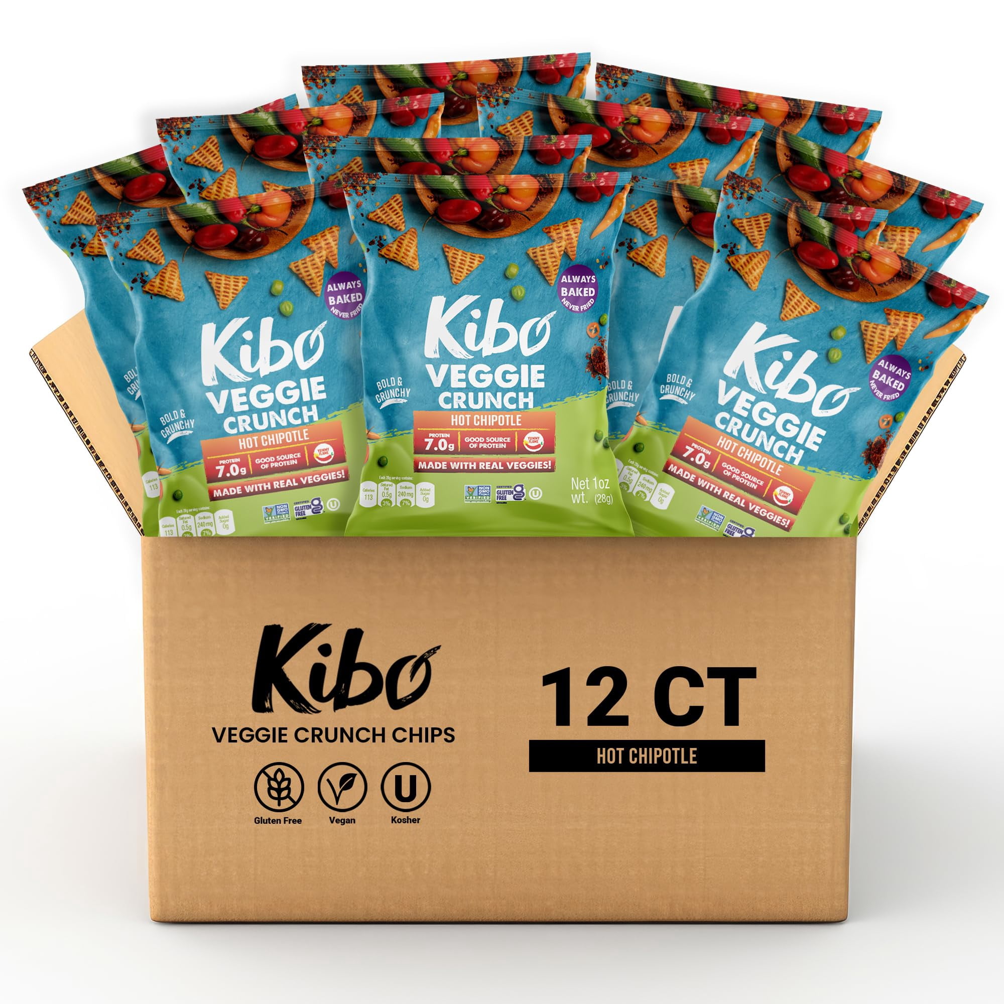 Kibo Veggie Chips Hot Chipotle HYZ01 Flavor, Plant-Based Protein, Gluten-Free, Non-GMO, Vegan ...