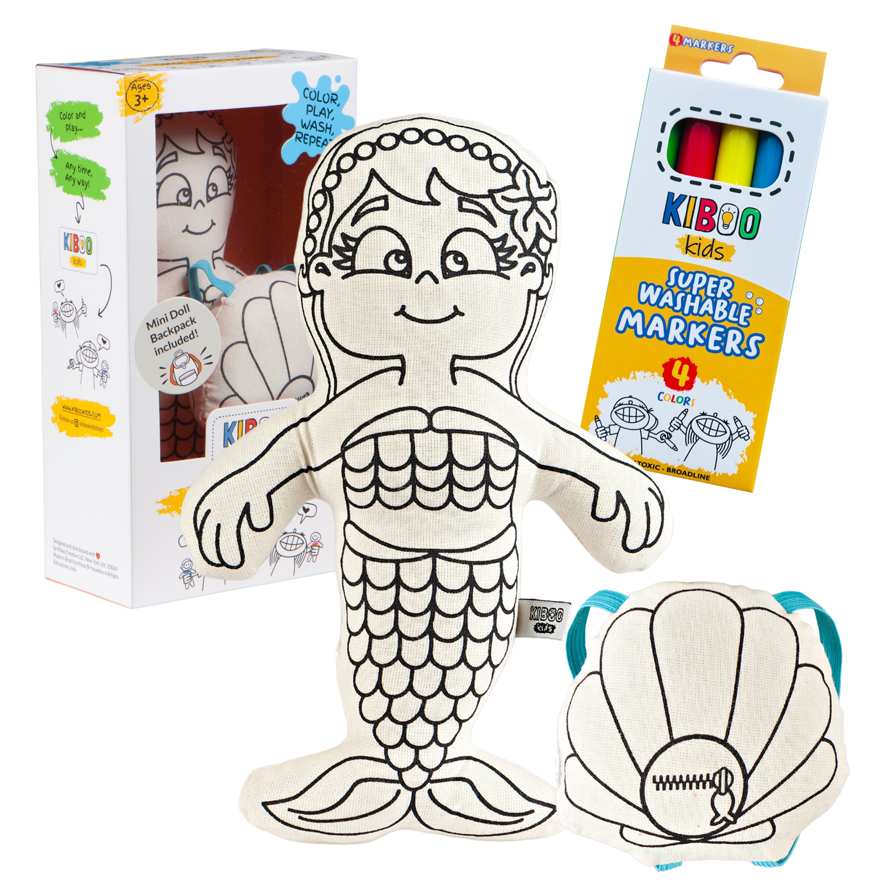 Kiboo Kids: Mermaid with Mini Shell Backpack - Colorable and Washable ...