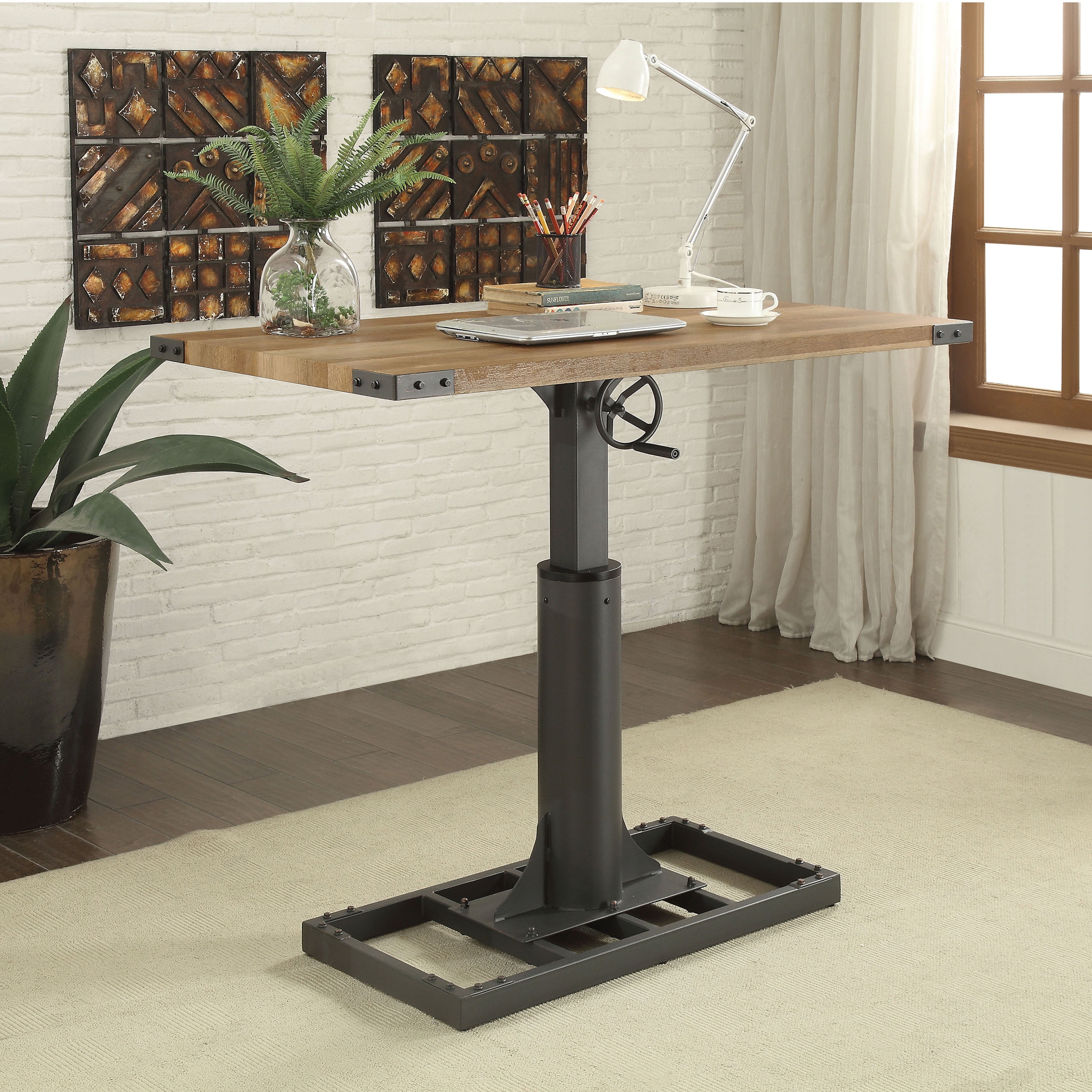 Kic Height Adjustable Metal Standing Desk with USB Port, Sand Black ...