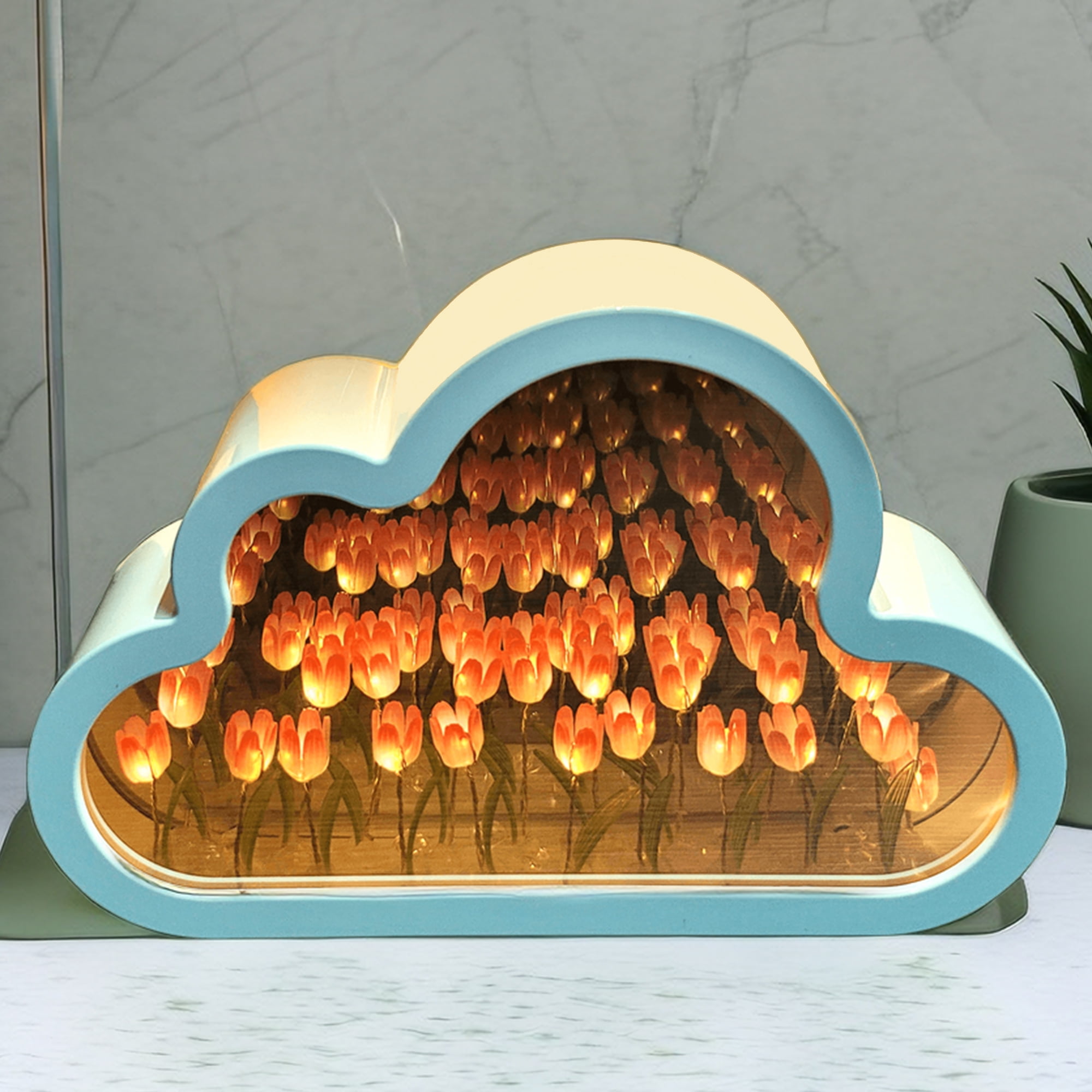 Kicbertin Tulip Night Light Mirror,DIY Tulip Cloud Desk Lamp LED Handmade Tulip Table Lamp ...