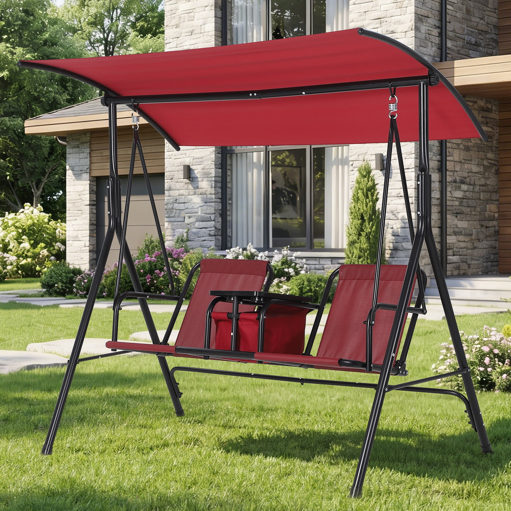 Kicctian 2-Person Outdoor Swing Chair with Adjustable Canopy and Swivel ...