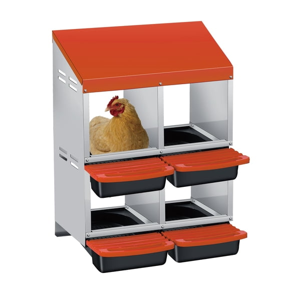 Kicctian 4-Hole Chicken Nesting Boxes, Galvanized Steel Roll-Away Egg ...