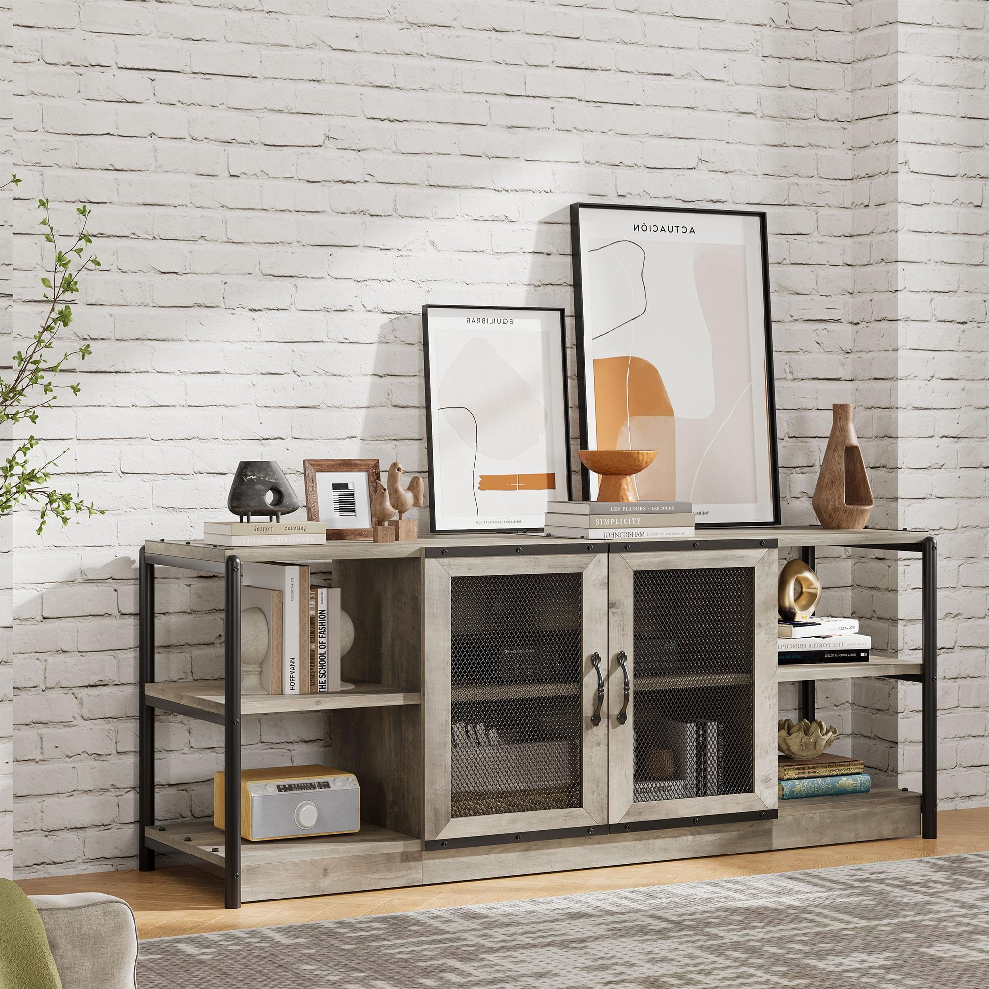 Kicctian 63"L TV Stand,Media Console with Mesh Doors, Storage Shelves ...
