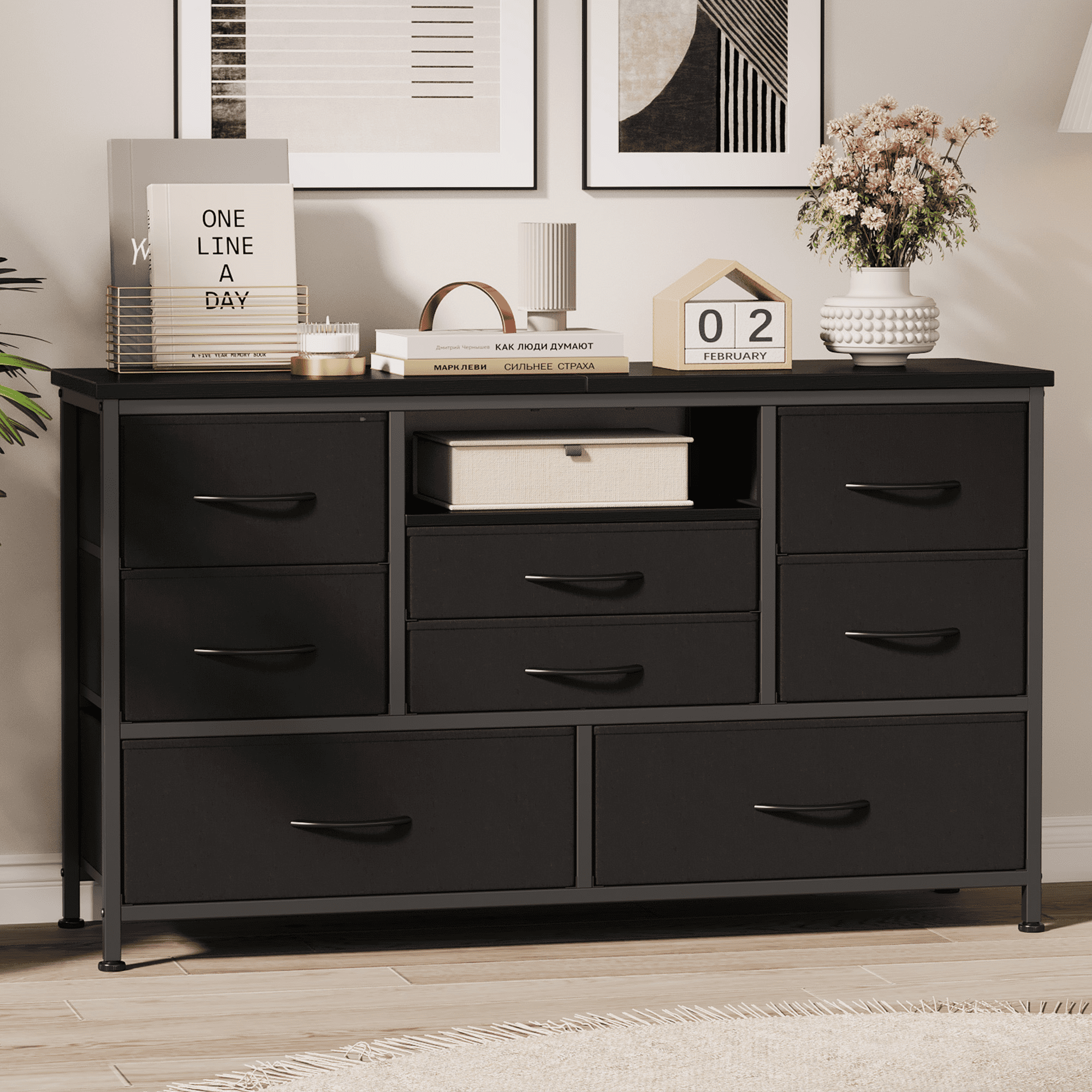 Kicctian 8 Drawer Dresser with Power Outlets and Adjustable LED Lights ...