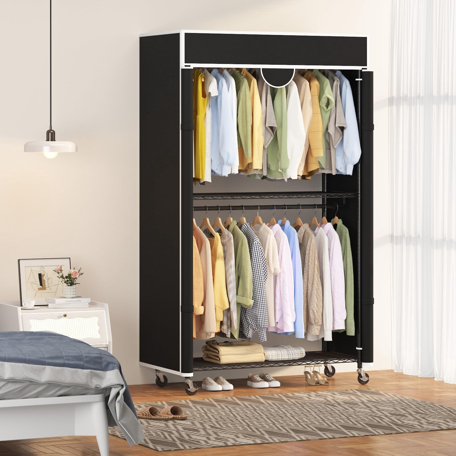Kicctian Clothes Rack with Cover on Wheels – 485LBS Portable Closet ...