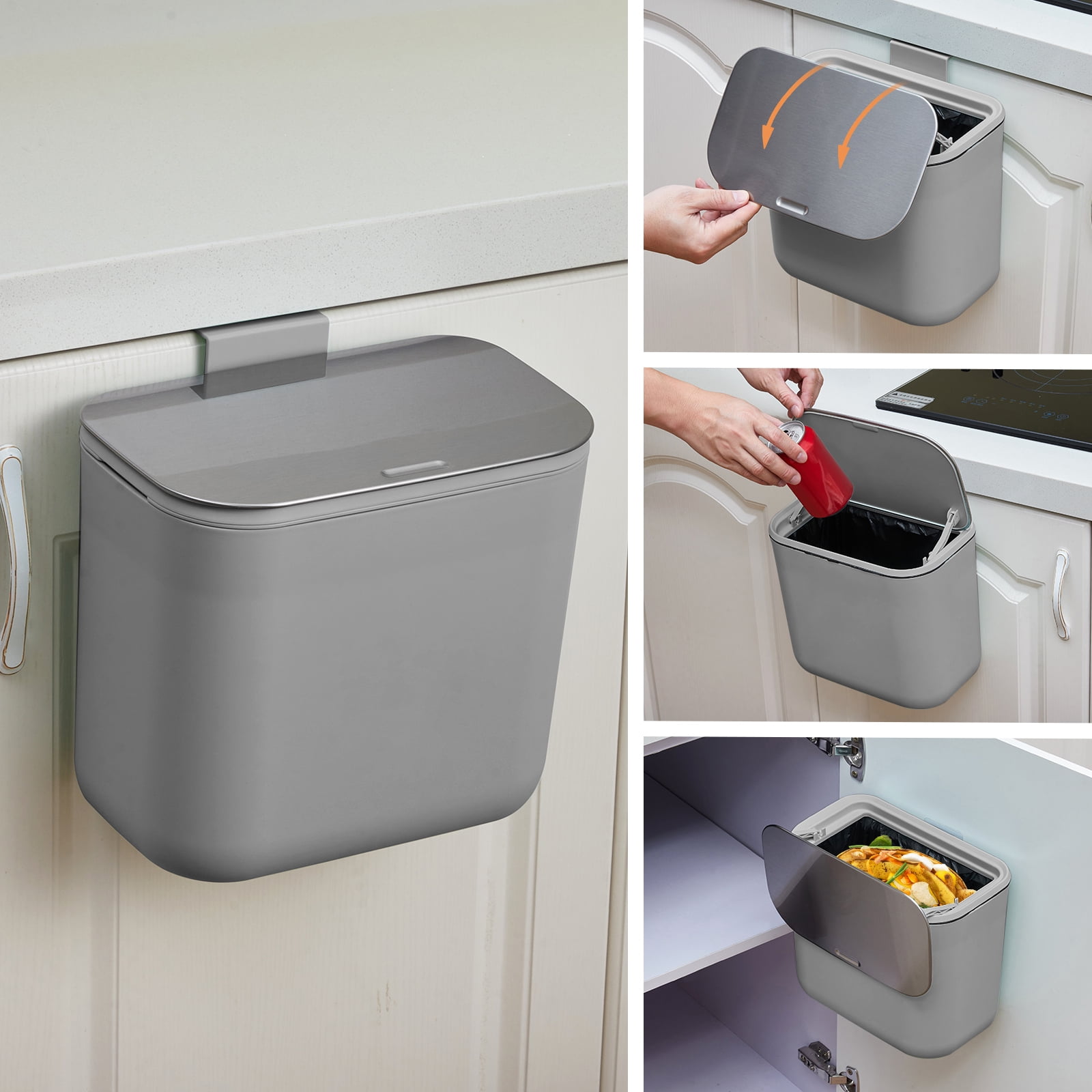 Kicctian Hanging Kitchen Trash Can, 1.85 Gallon Compost Bin with ...