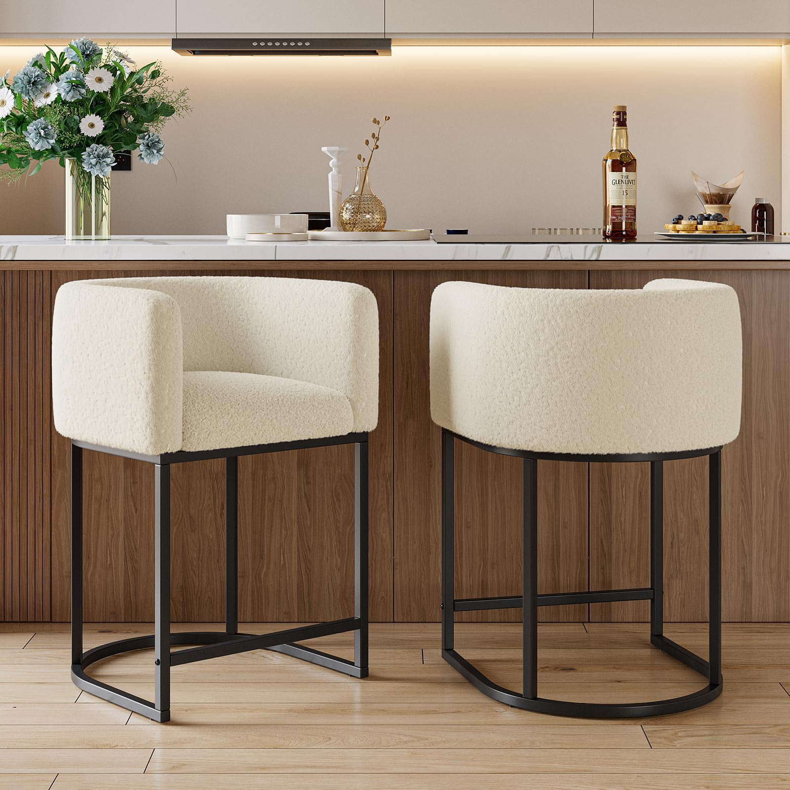 Kicctian Modern Lambswool Bar Stools Set of 2 – Counter Height with ...