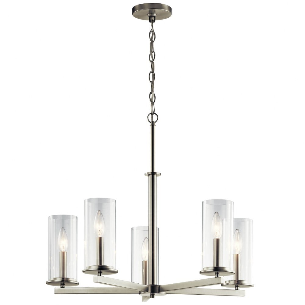 Kichler Crosby 5 Light Chandelier, Brushed Nickel, Glass Shades, 26.25 ...