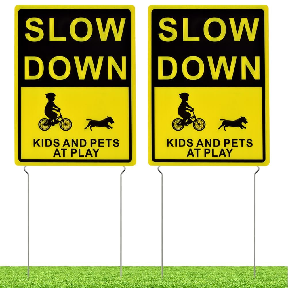 Kichwit Slow Down Kids HMF23 and Pets at Play Yard Signs with Metal ...