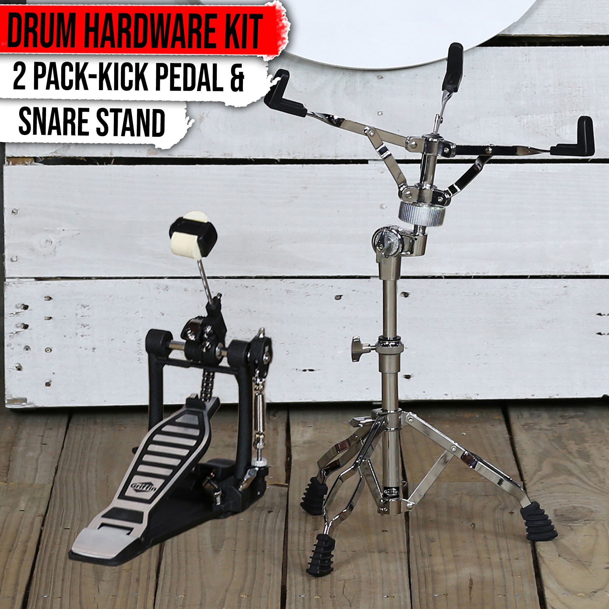 Kick Drum Foot Pedal & Snare Stand | Griffin 2-PACK Deluxe Percussion ...