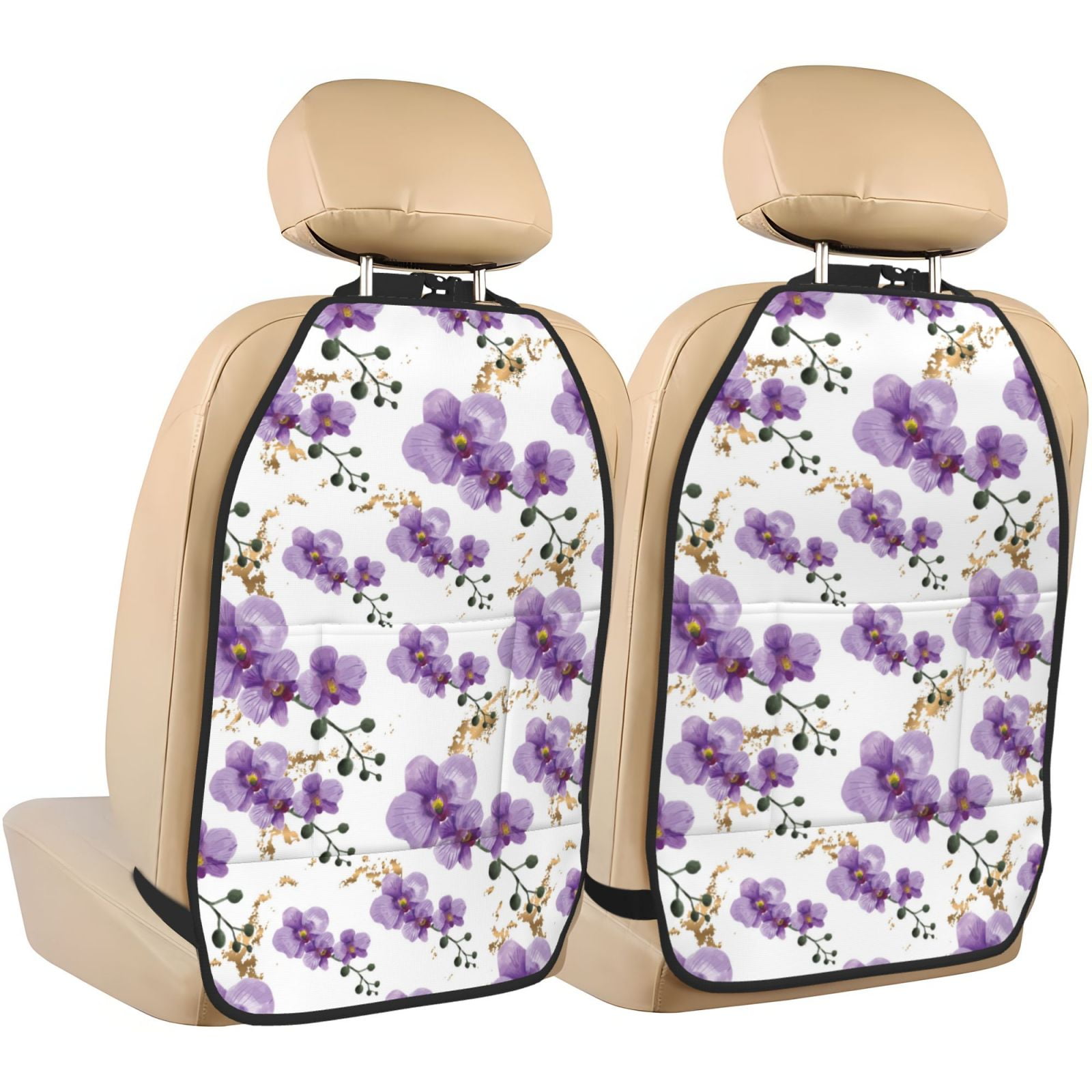 Kick Mats with Backseat Car Organizer 2 Pack - Bloom Orchids Flowers ...