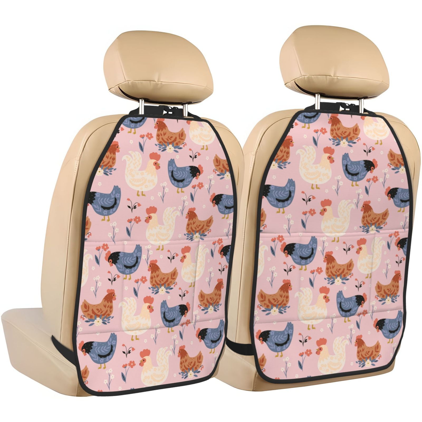 Kick Mats with Backseat Car Organizer 2 Pack - Bohemian Pattern Chicken ...