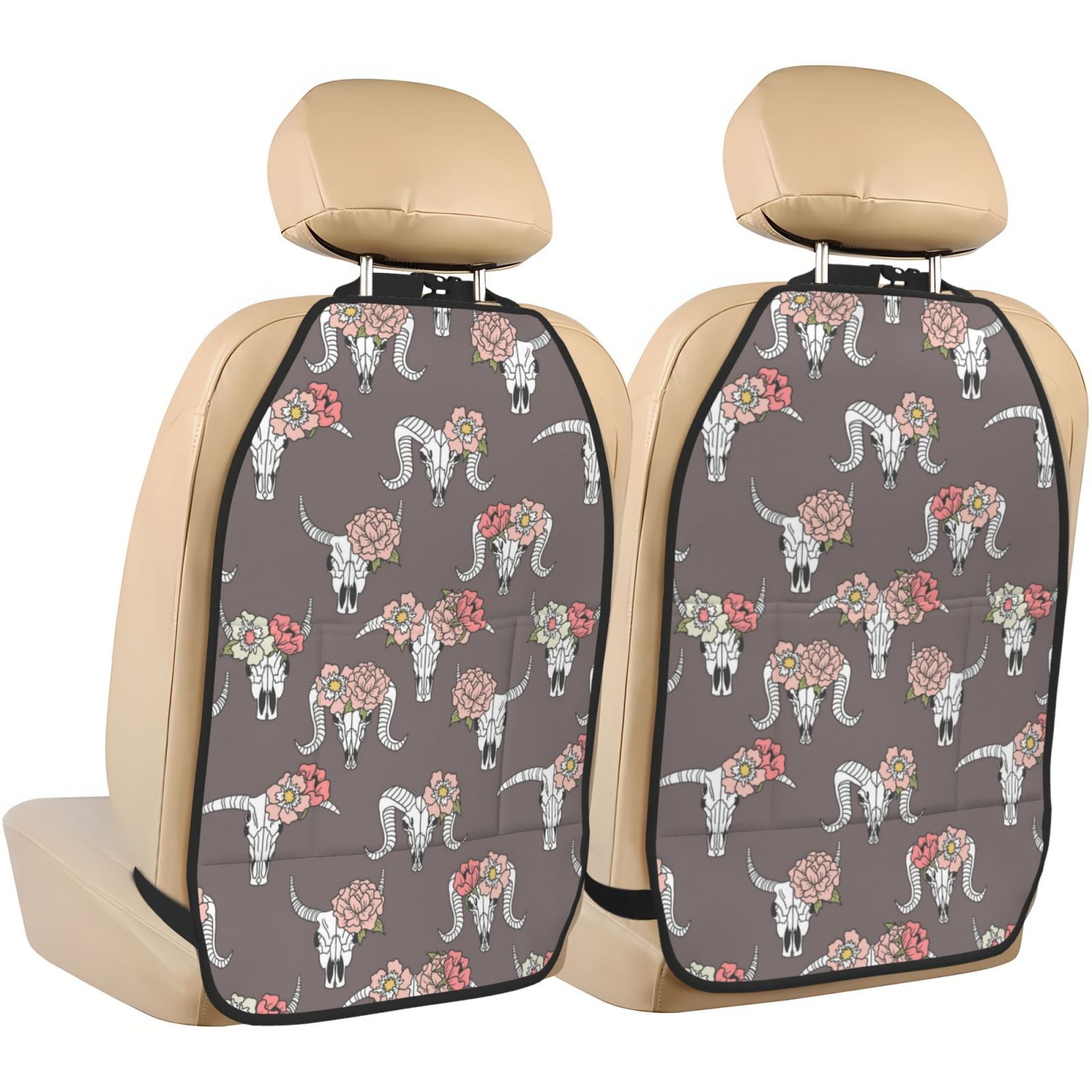 Kick Mats with Backseat Car Organizer 2 Pack - Cartoon Cool Goat Skull ...