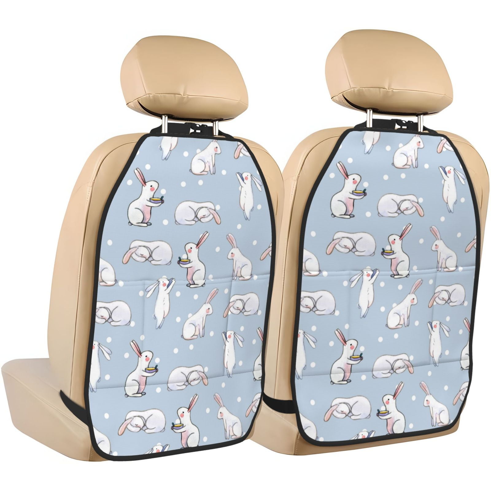 Kick Mats with Backseat Car Organizer 2 Pack - Cartoon Cute Rabbit Blue ...