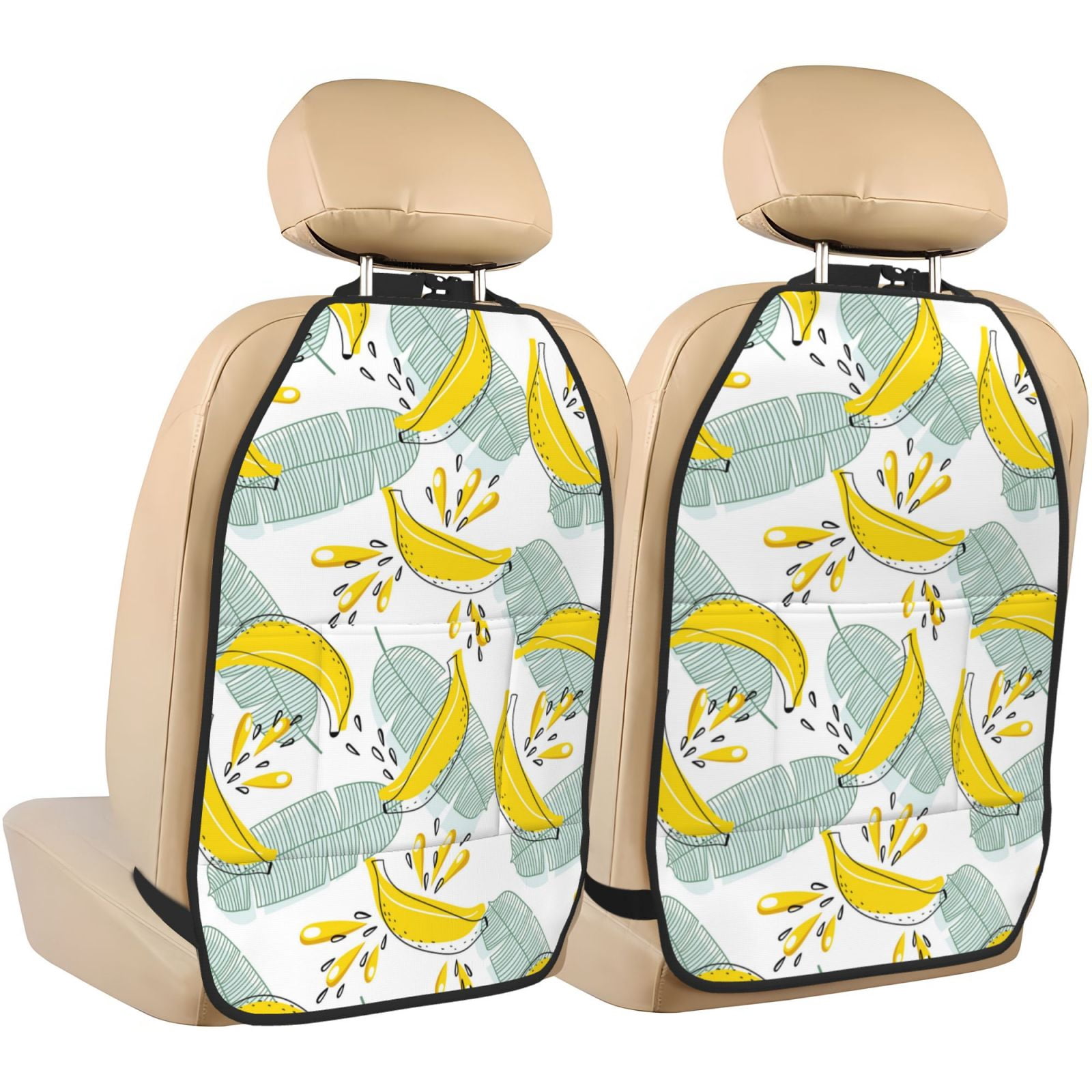 Kick Mats with Backseat Car Organizer 2 Pack - Cute Banana Leaves ...