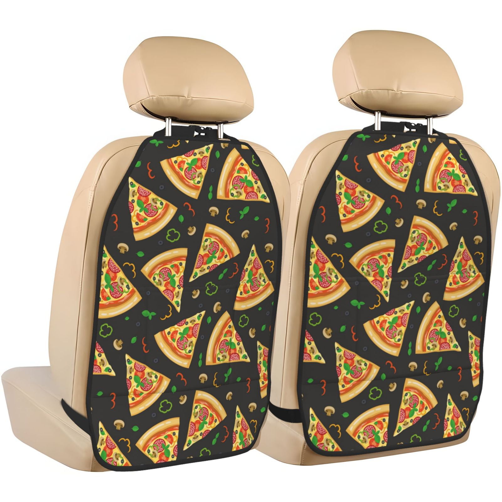 Kick Mats with Backseat Car Organizer 2 Pack - Cute Pizza Mushroom ...