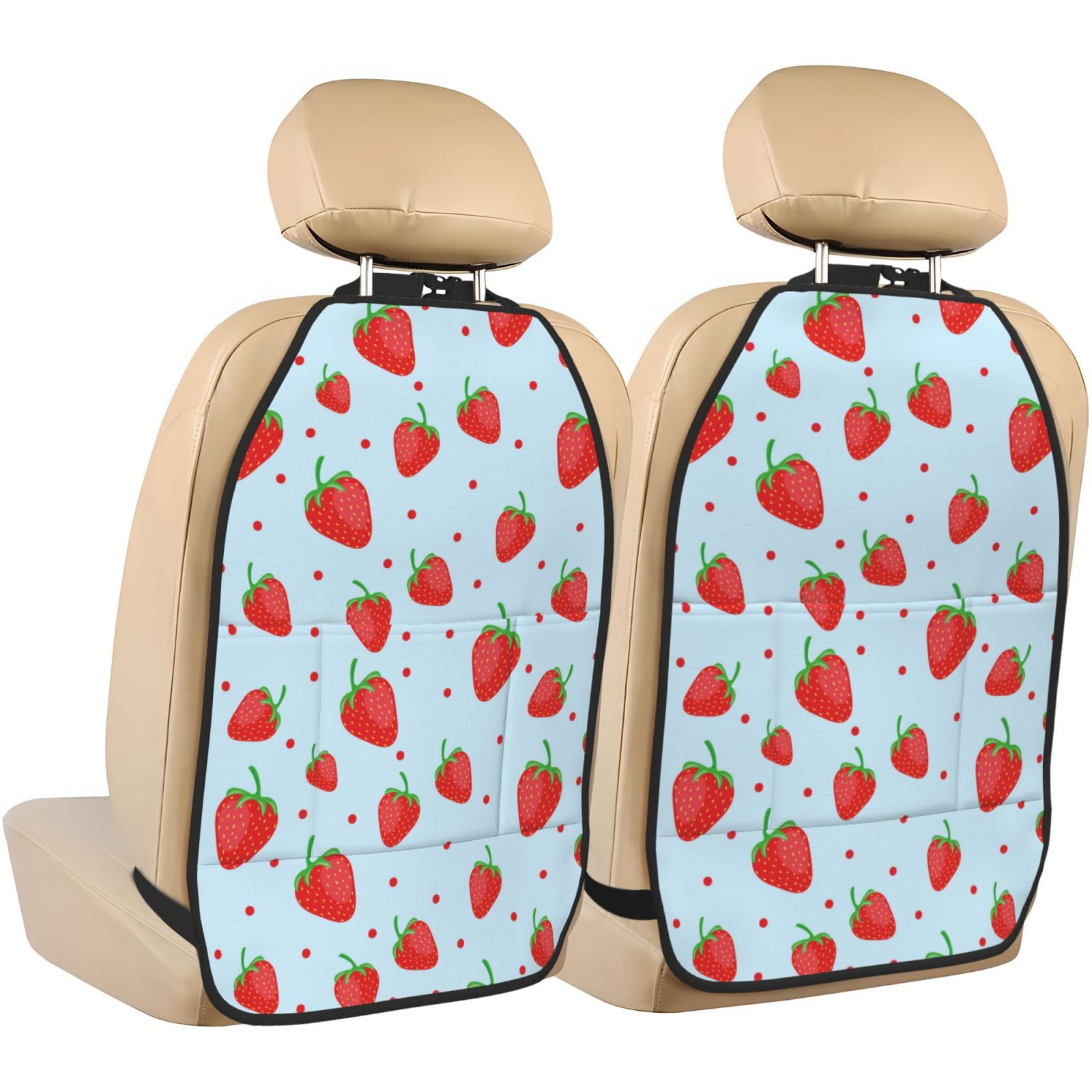 Kick Mats with Backseat Car Organizer 2 Pack - Cute Strawberry Starry ...
