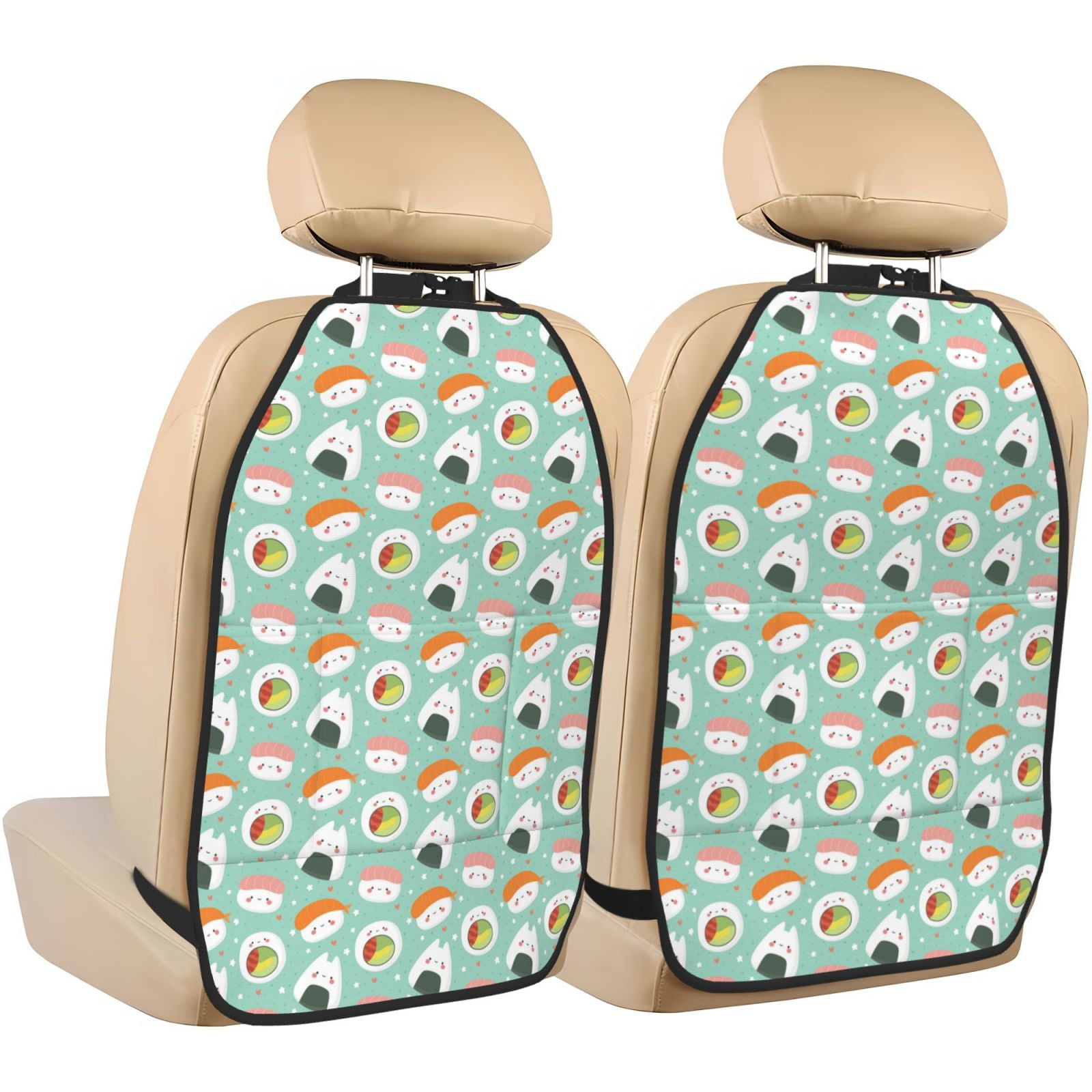 Kick Mats with Backseat Car Organizer 2 Pack - Kawaii Sushi Adjustable ...