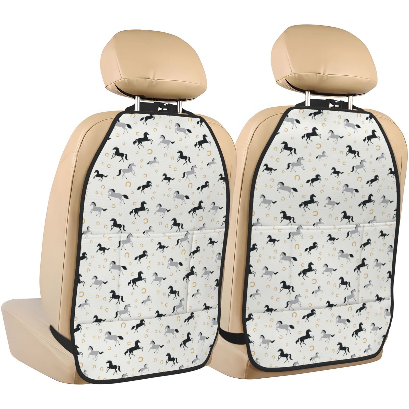 Kick Mats with Backseat Car Organizer 2 Pack - Minimalist Cartoon Horse ...