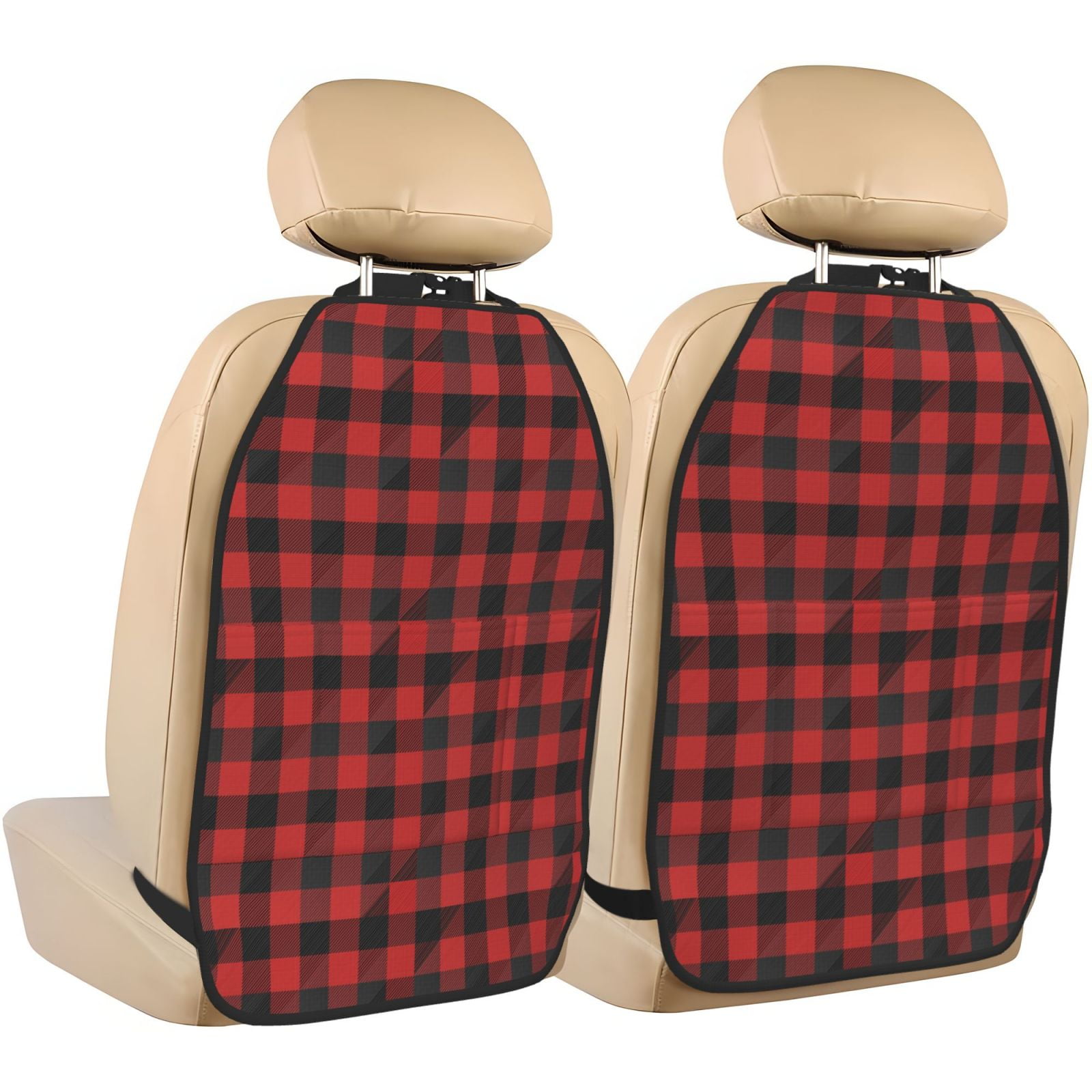 Kick Mats with Backseat Car Organizer 2 Pack - Red black plaid ...