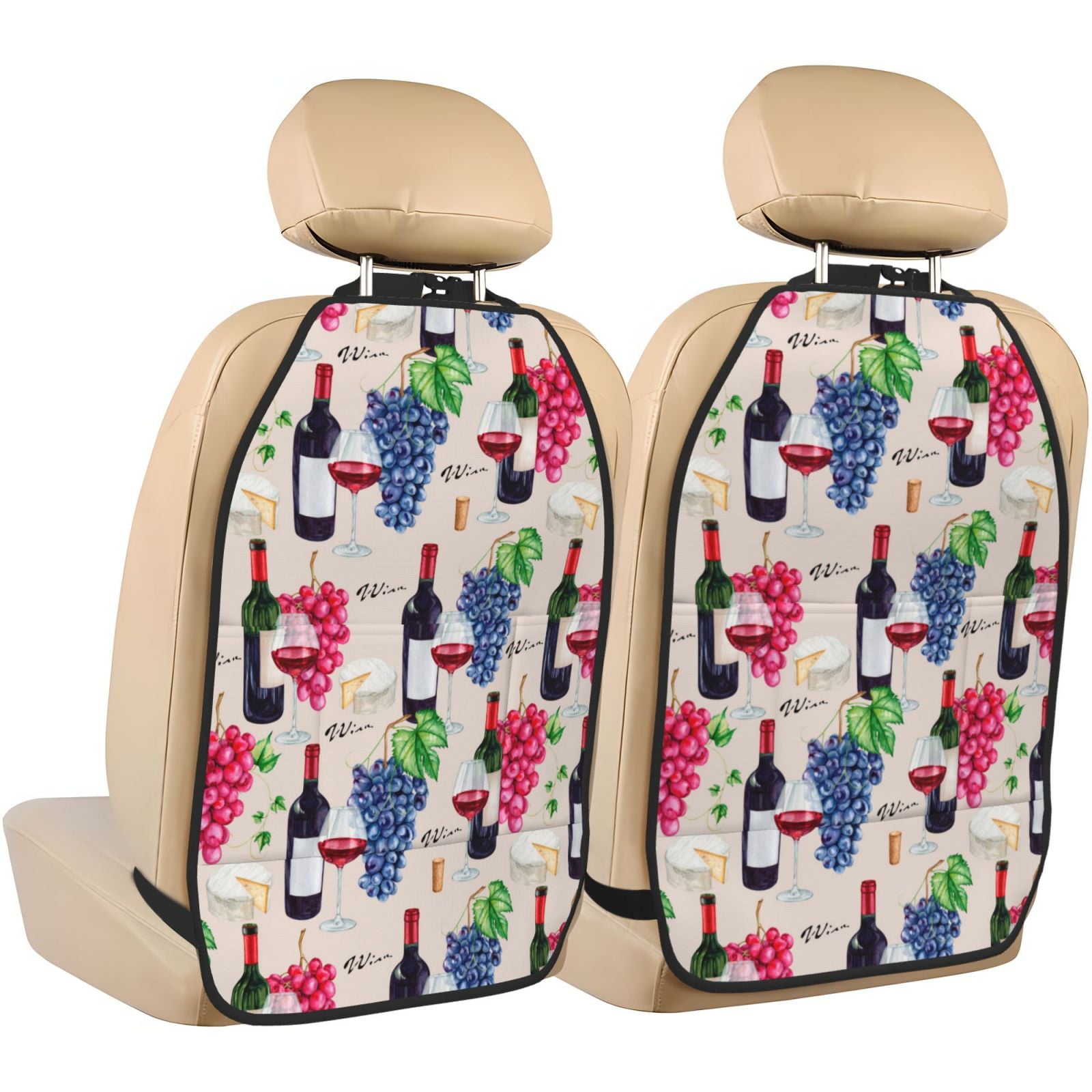Kick Mats with Backseat Car Organizer 2 Pack - Wine Print No.J939 ...