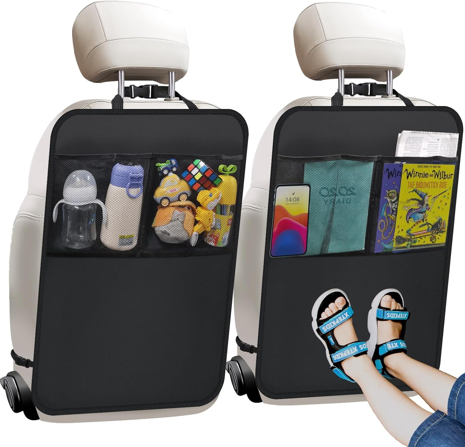 Kick Mats with Organizer - 2 Pack Backseat Protector Seat Covers for ...